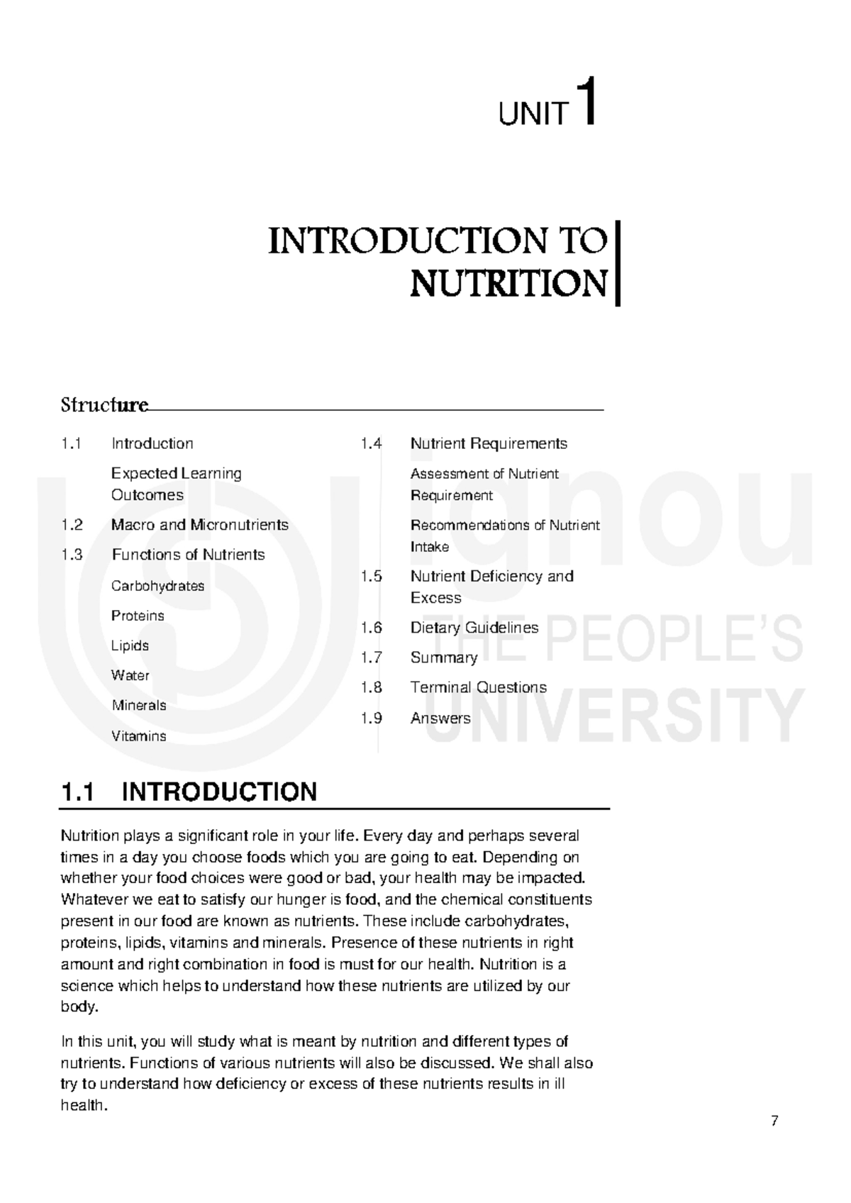Unit 1 - Introduction to Nutrition and Nutrient Functions - Studocu