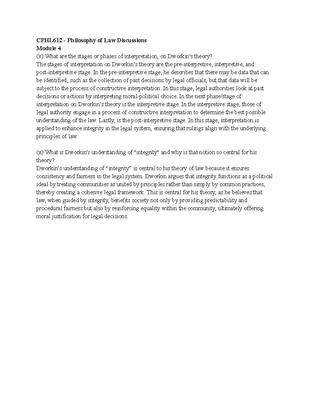 Module 4 - discussion 4 - CPHL612 - Philosophy of Law Discussions ...
