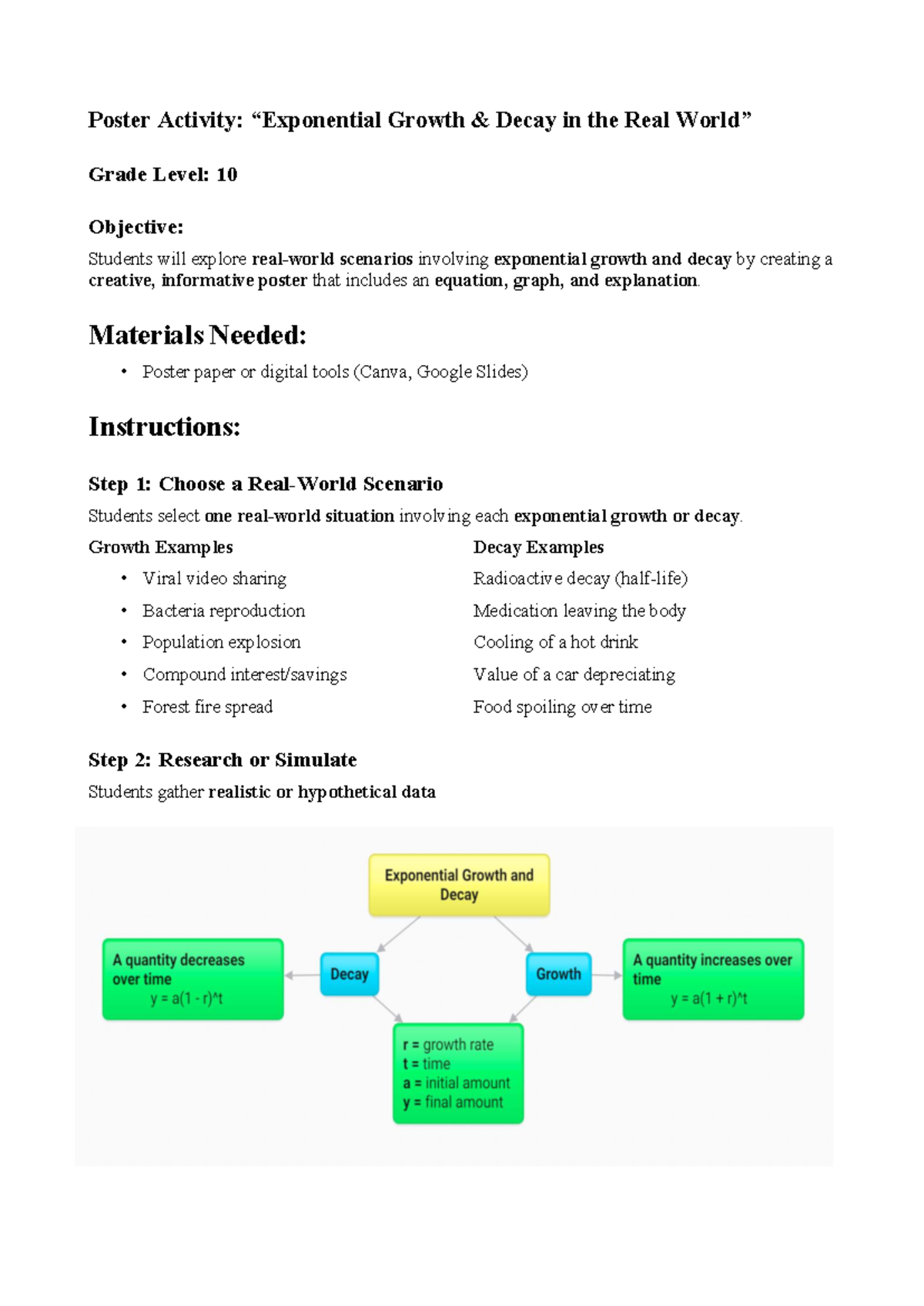 Poster Activity: Exponential Growth & Decay - Grade 10 - Studocu
