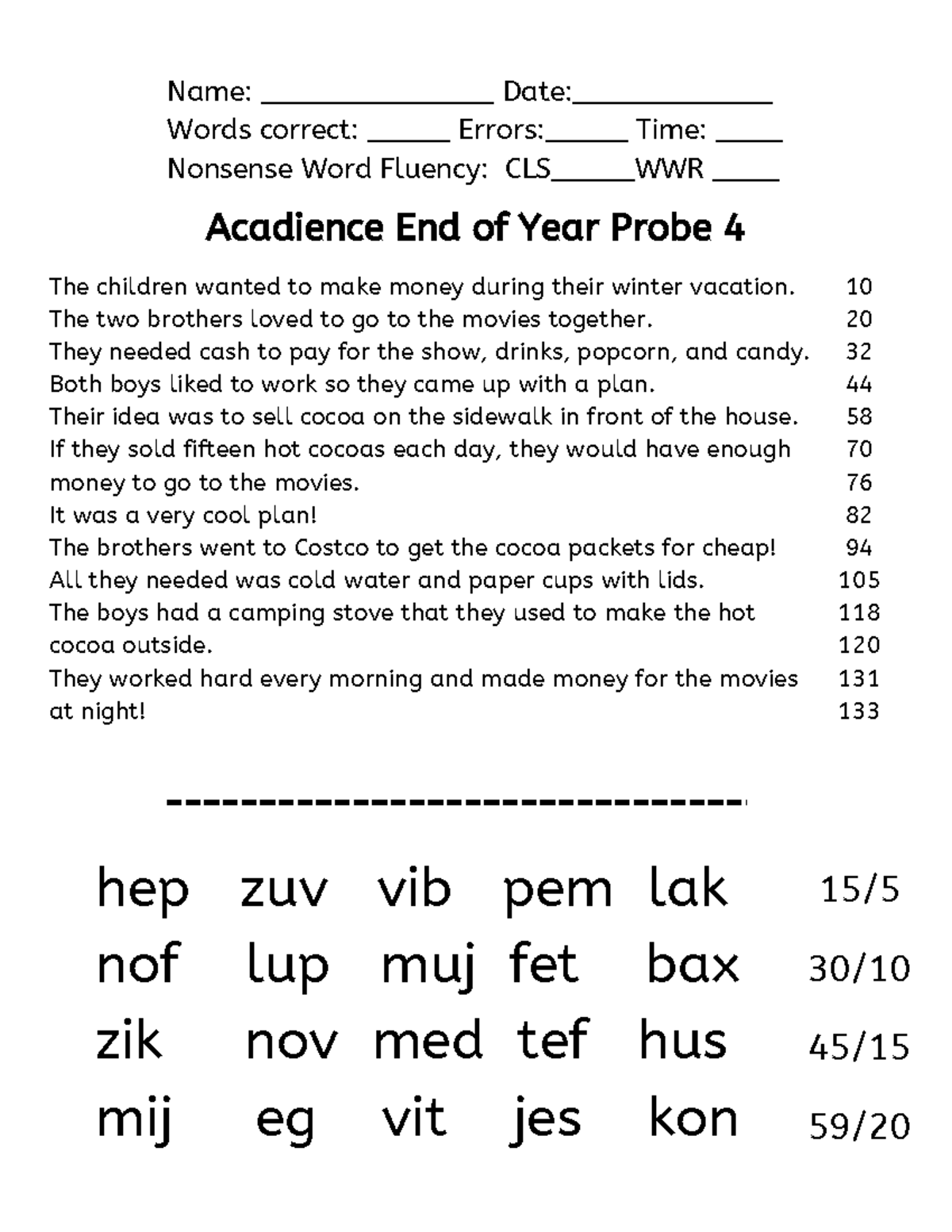 Acadience End of Year Probe 4: Nonsense Word Fluency Analysis - Studocu