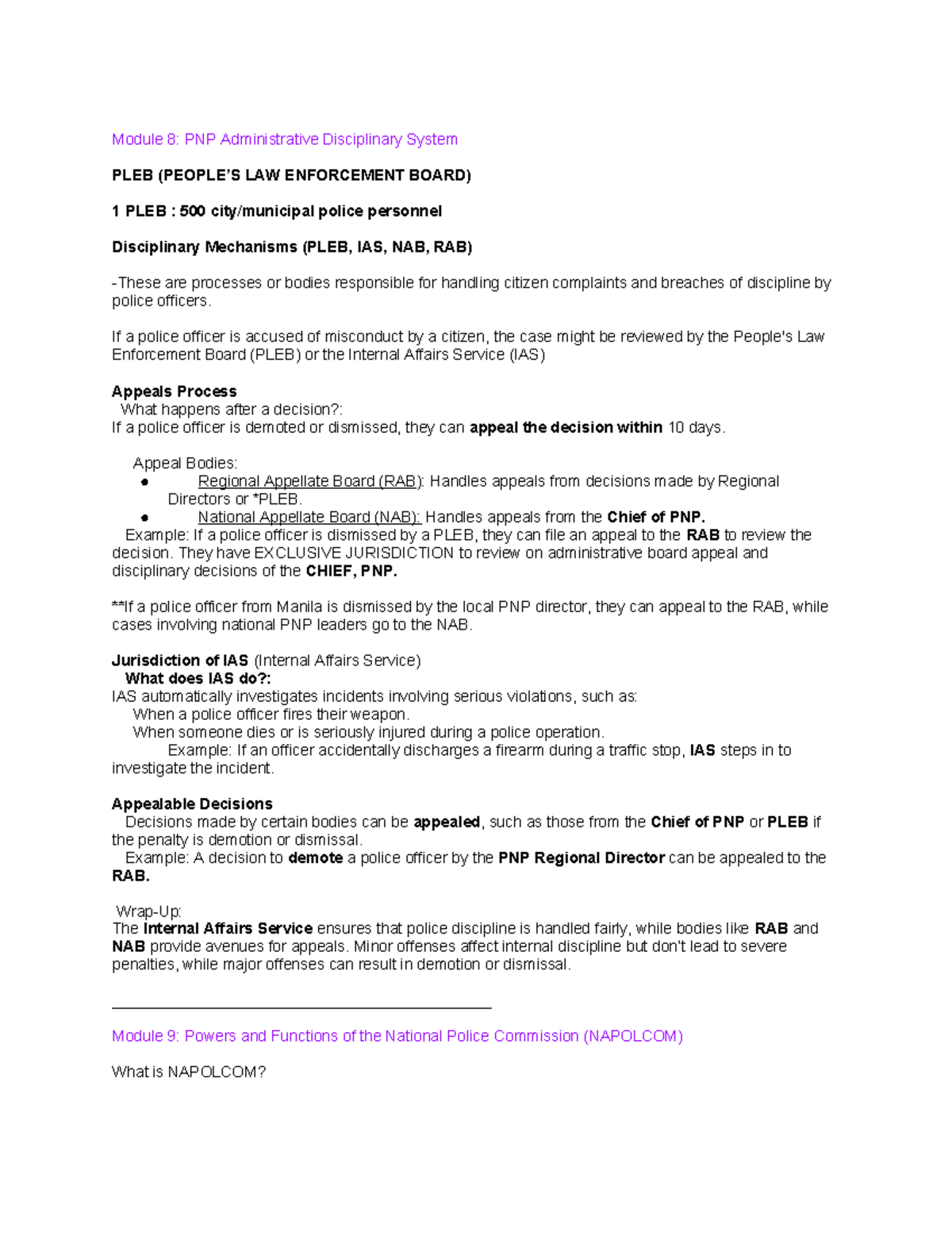 Module 8-10: PNP Disciplinary System & NAPOLCOM Functions - Studocu