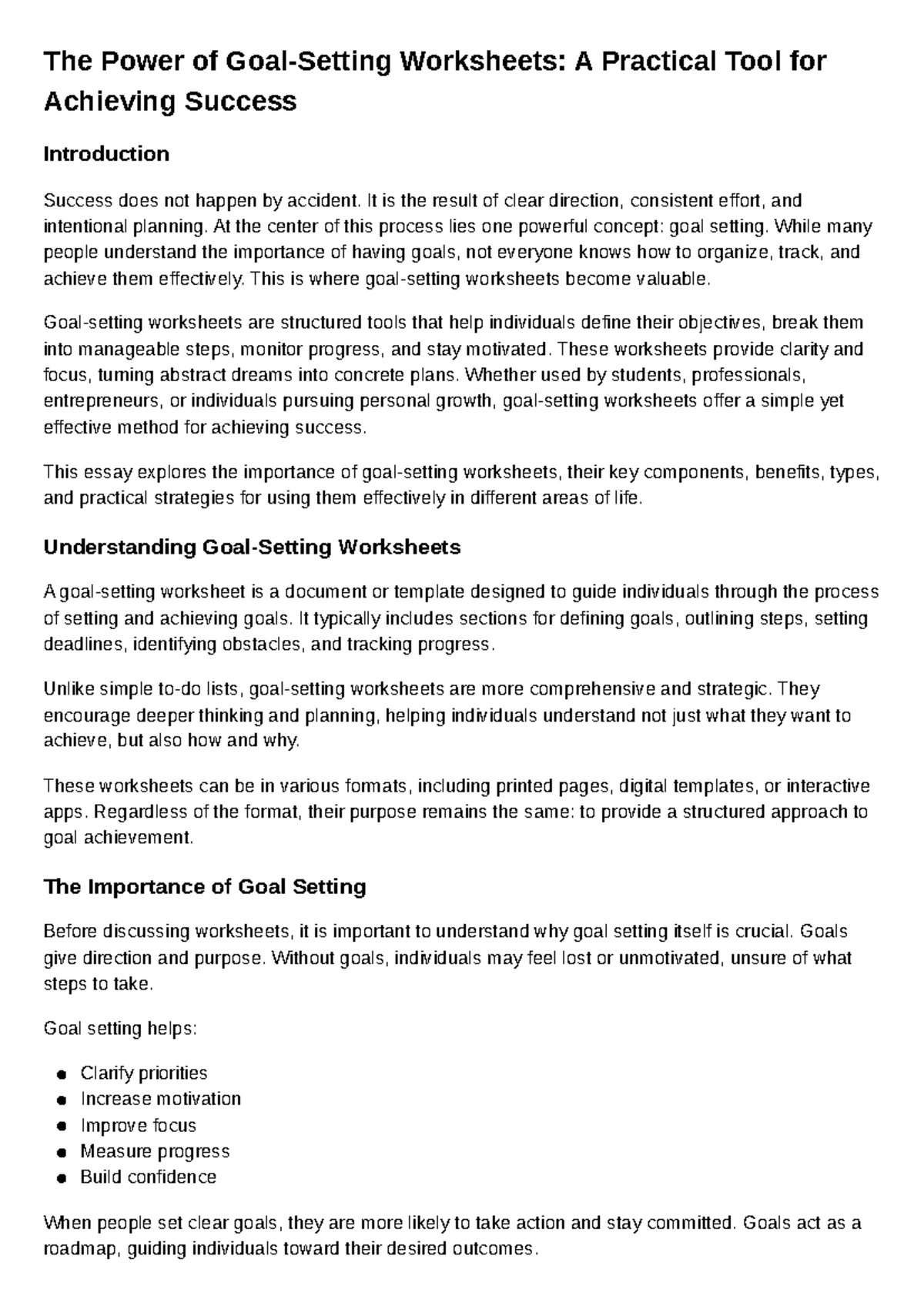 Goal Setting Strategies: The Power of Worksheets for Success - Studocu