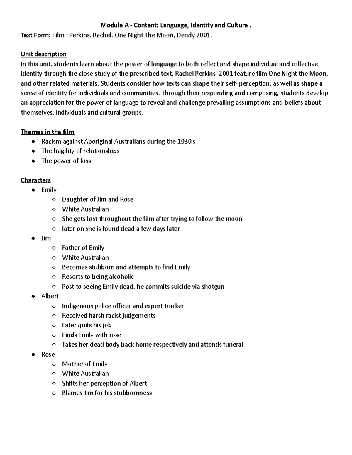Module A - Analysis of Identity and Culture in "One Night the Moon ...