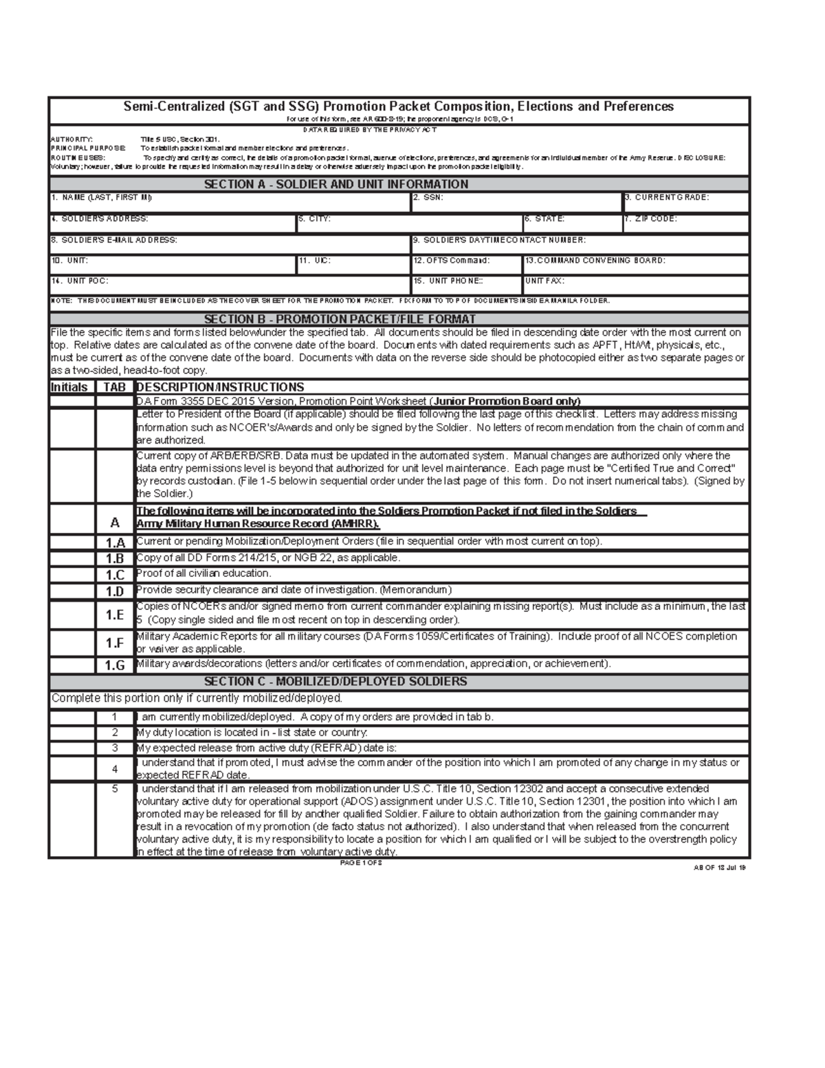 Army Promotion Packet Template (SGT/SSG) with Filing Instructions - Studocu