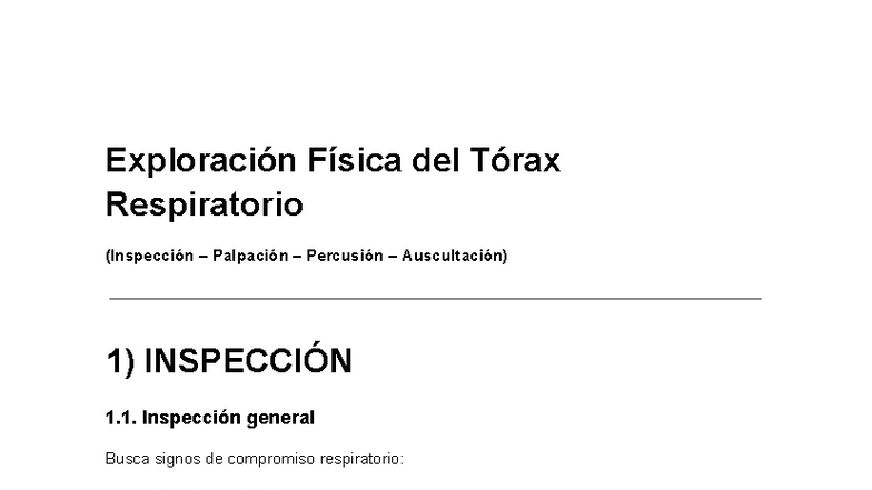 Exploración Física del Tórax Respiratorio: Inspección y Palpación - Studocu