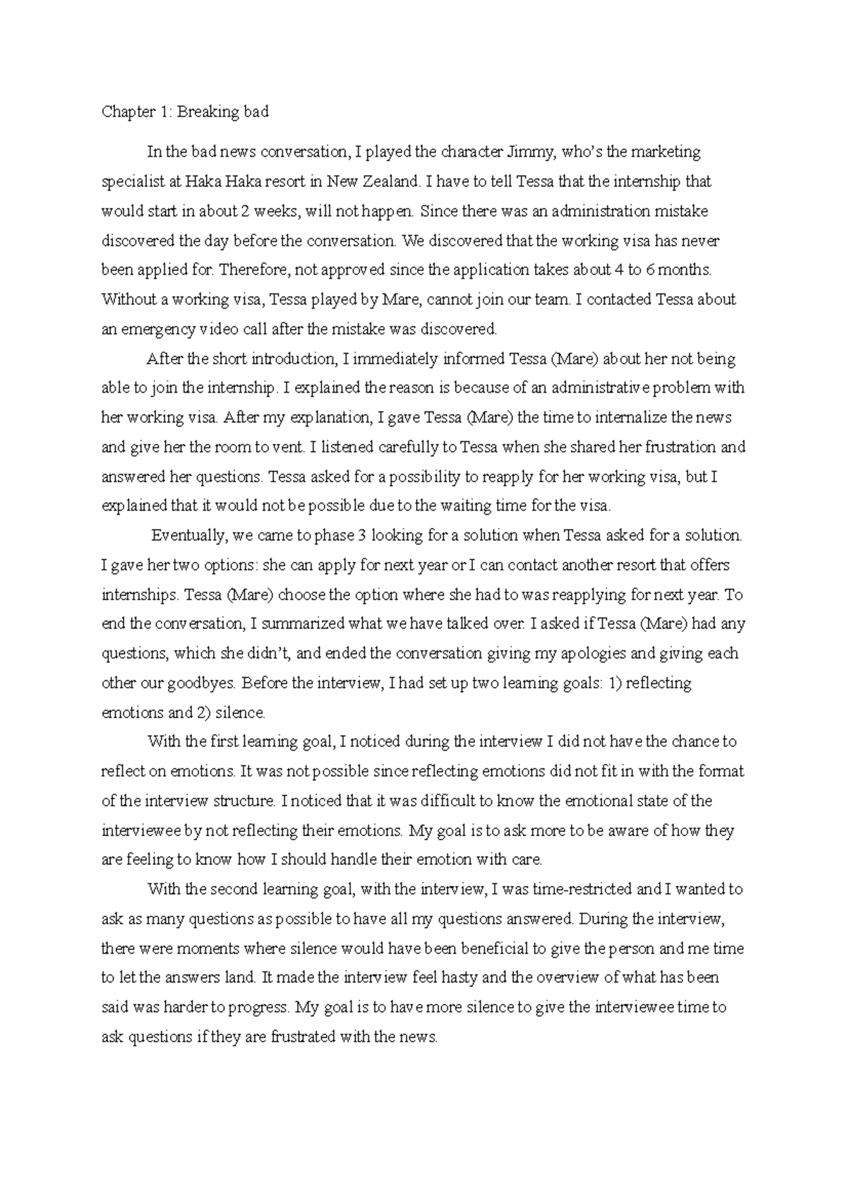 Communication skill Bad News Assignment - Chapter 1: Breaking bad In ...