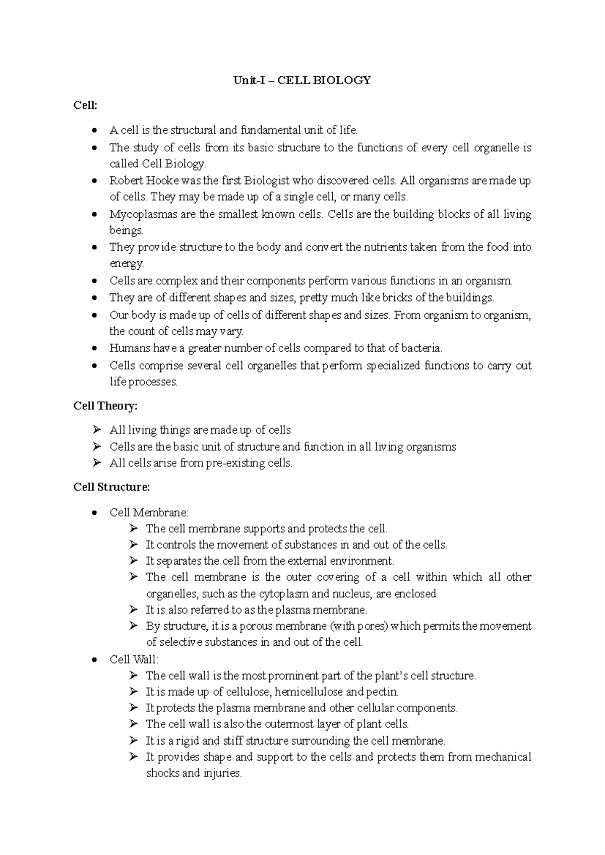 Unit 1: Comprehensive Overview of Cell Biology Concepts - Studocu