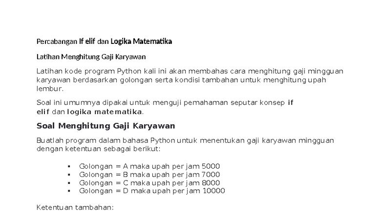 Latihan Kode Program Python: Menghitung Gaji Karyawan - Studocu
