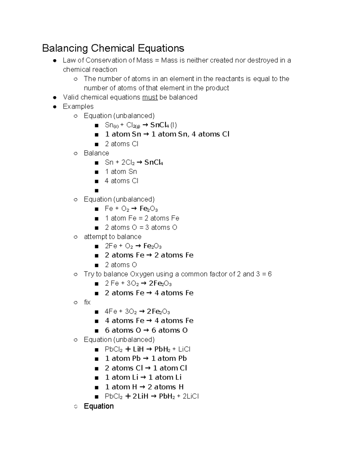 Balancing Chemical Equations: Conservation of Mass Principles - Studocu