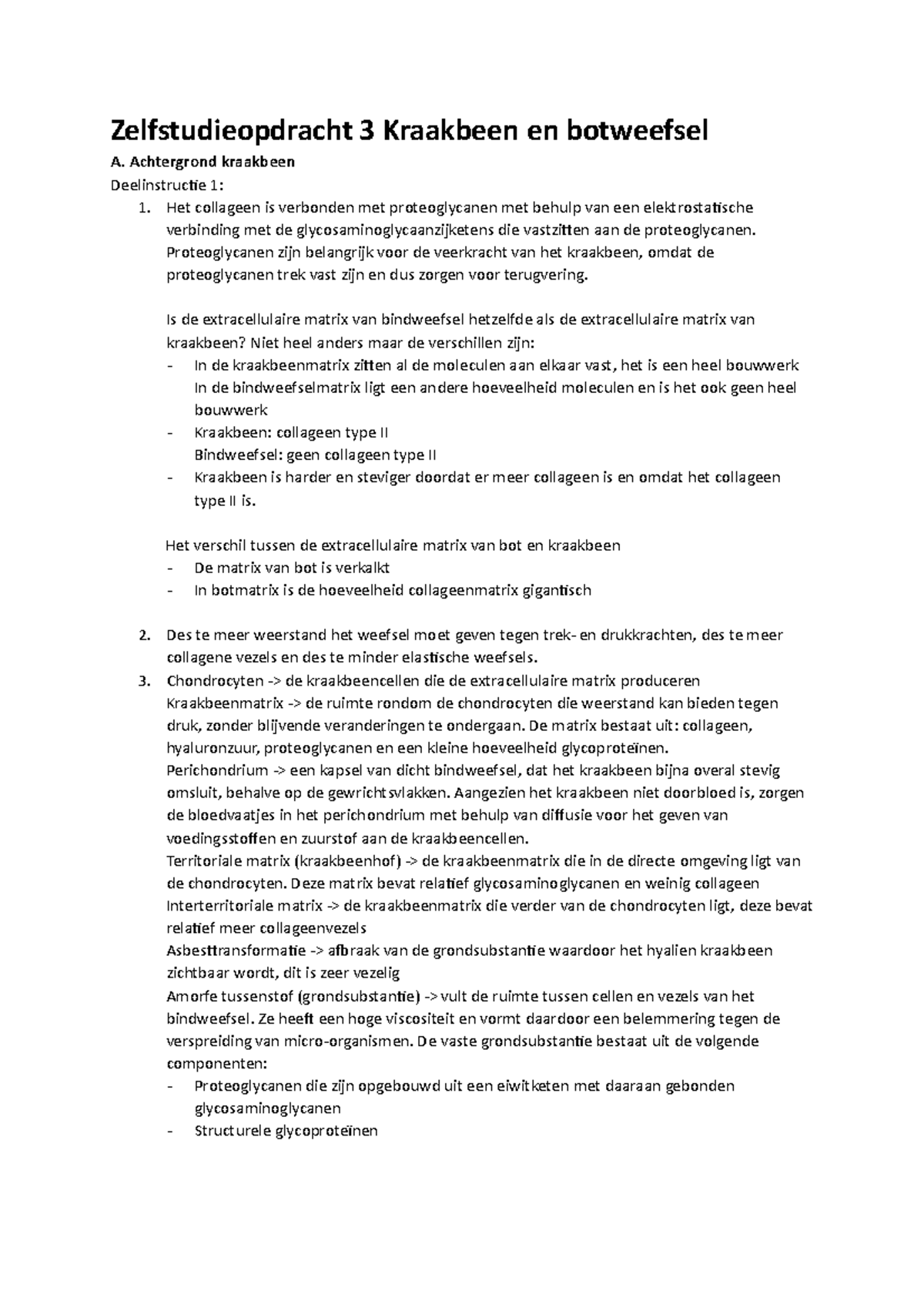 Zelfstudieopdracht 3: Kraakbeen en Botweefsel Analyse en Instructies ...