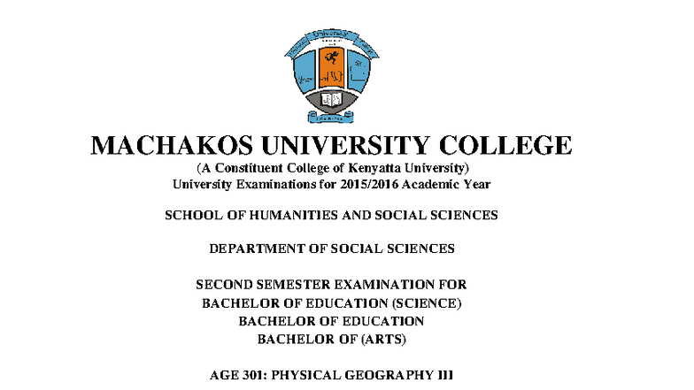AGE 301: Physical Geography III Exam Questions & Instructions - Studocu