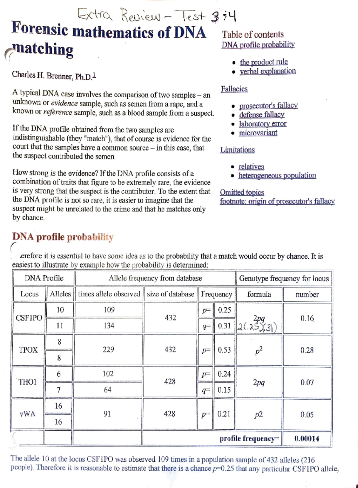 Calculating DNA Profile Probability: A Forensic Approach - Studocu
