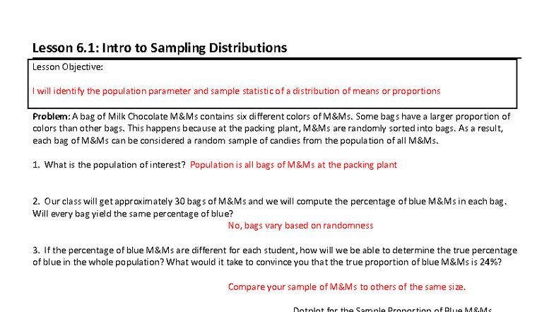 Lesson 6.1 - Intro to Sampling: Population Parameters & Sample ...