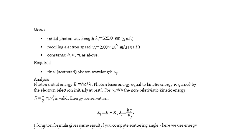 Doc91 - Practice Problems on Photon Wavelength and Electron Speed - Studocu