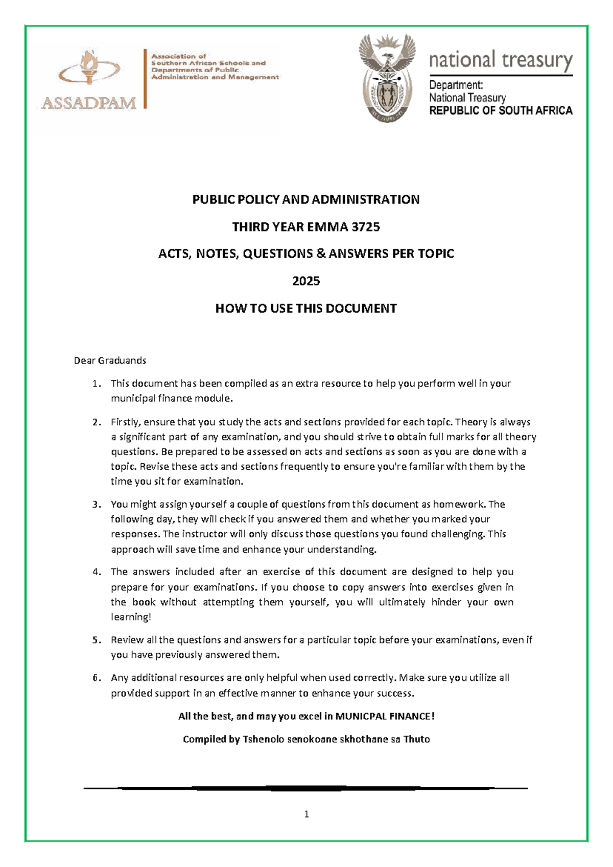 Emma 3725 Public Policy & Admin: Acts, Notes, Q&A for 2025 Exam - Studocu