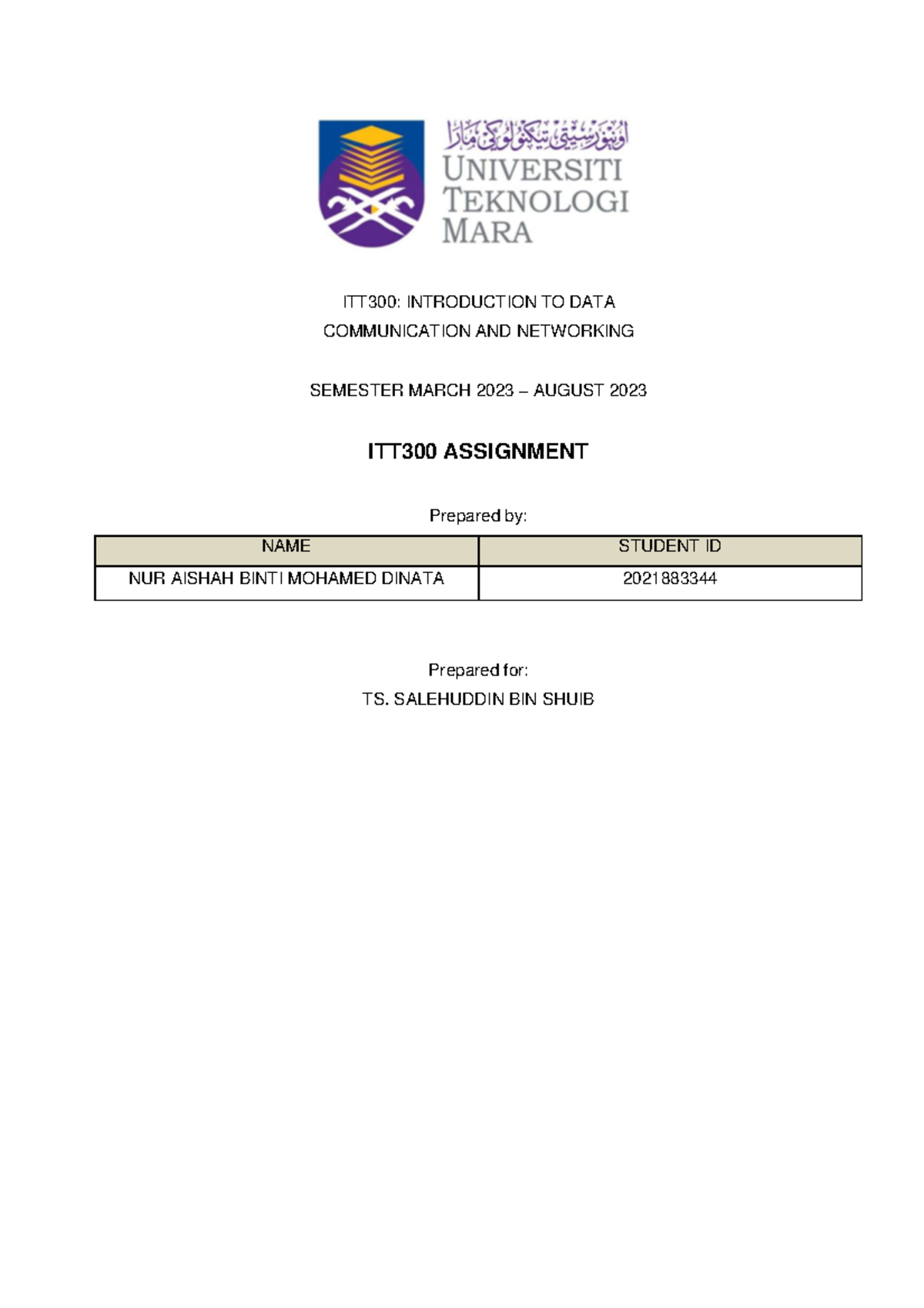 ITT300 Individual Assignment: Data Communication & Networking Analysis - Studocu