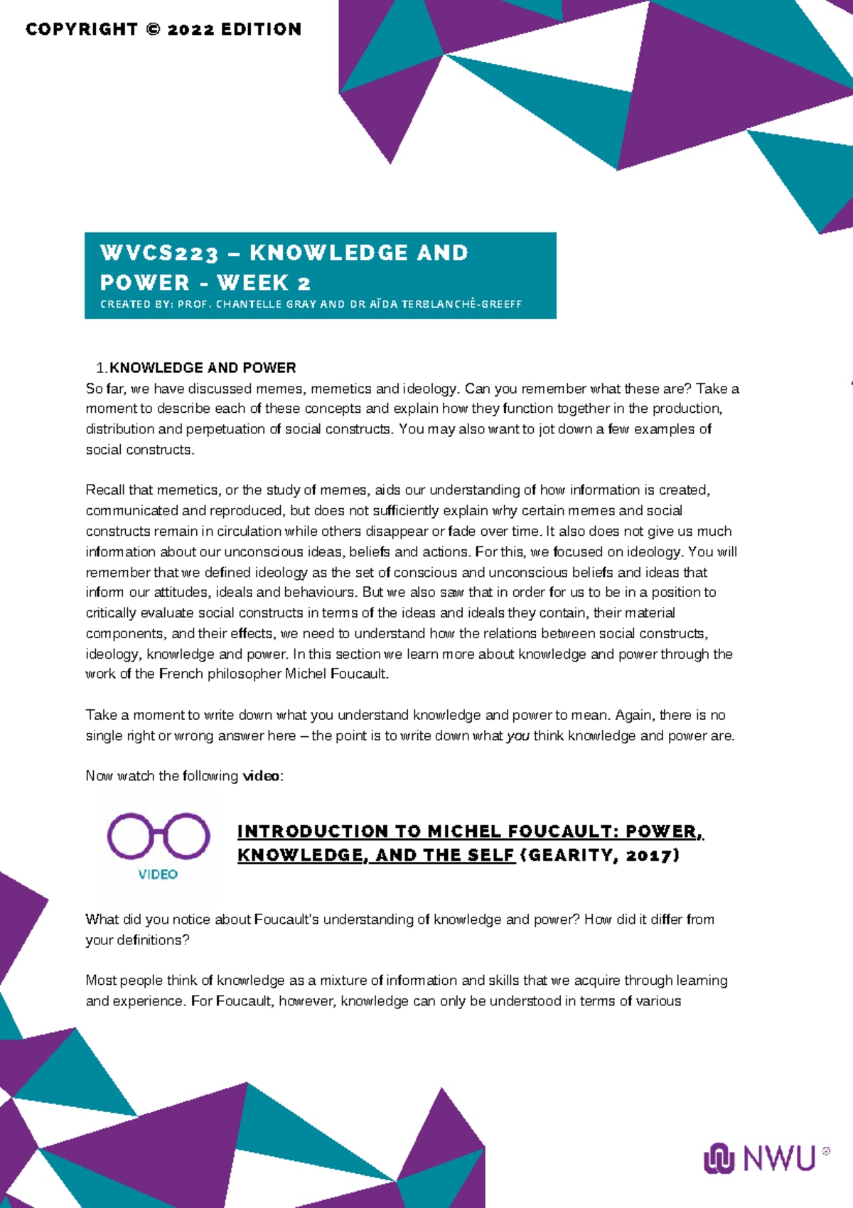 WVCS223 - Knowledge and Power: Analyzing Social Constructs in Week 2 ...