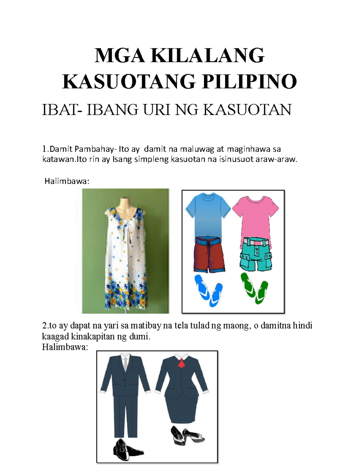 MGA KILALANG KASUOTANG PILIPINO: URI AT KAHULUGAN - Studocu