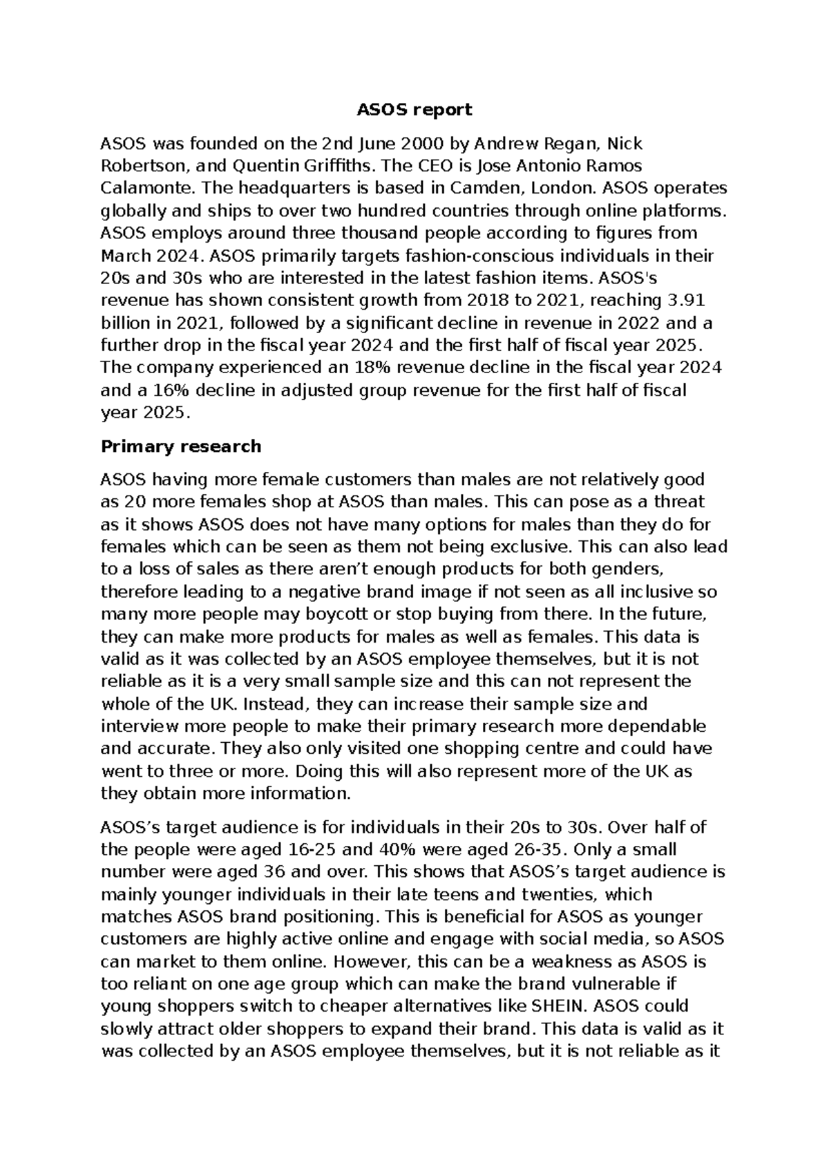 ASOS Market Analysis Report: Trends, Challenges & Recommendations - Studocu