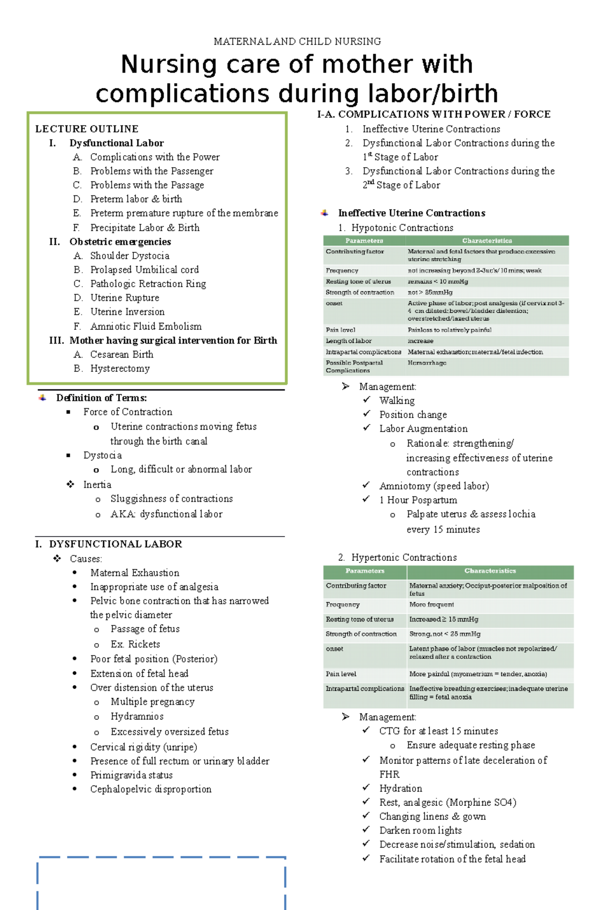Maternal Nursing Care: Complications During Labor (NURS 101) - Studocu