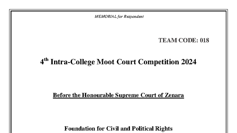 Sample Memorial - moot law - TEAM CODE: 018 4 th Intra-College Moot ...