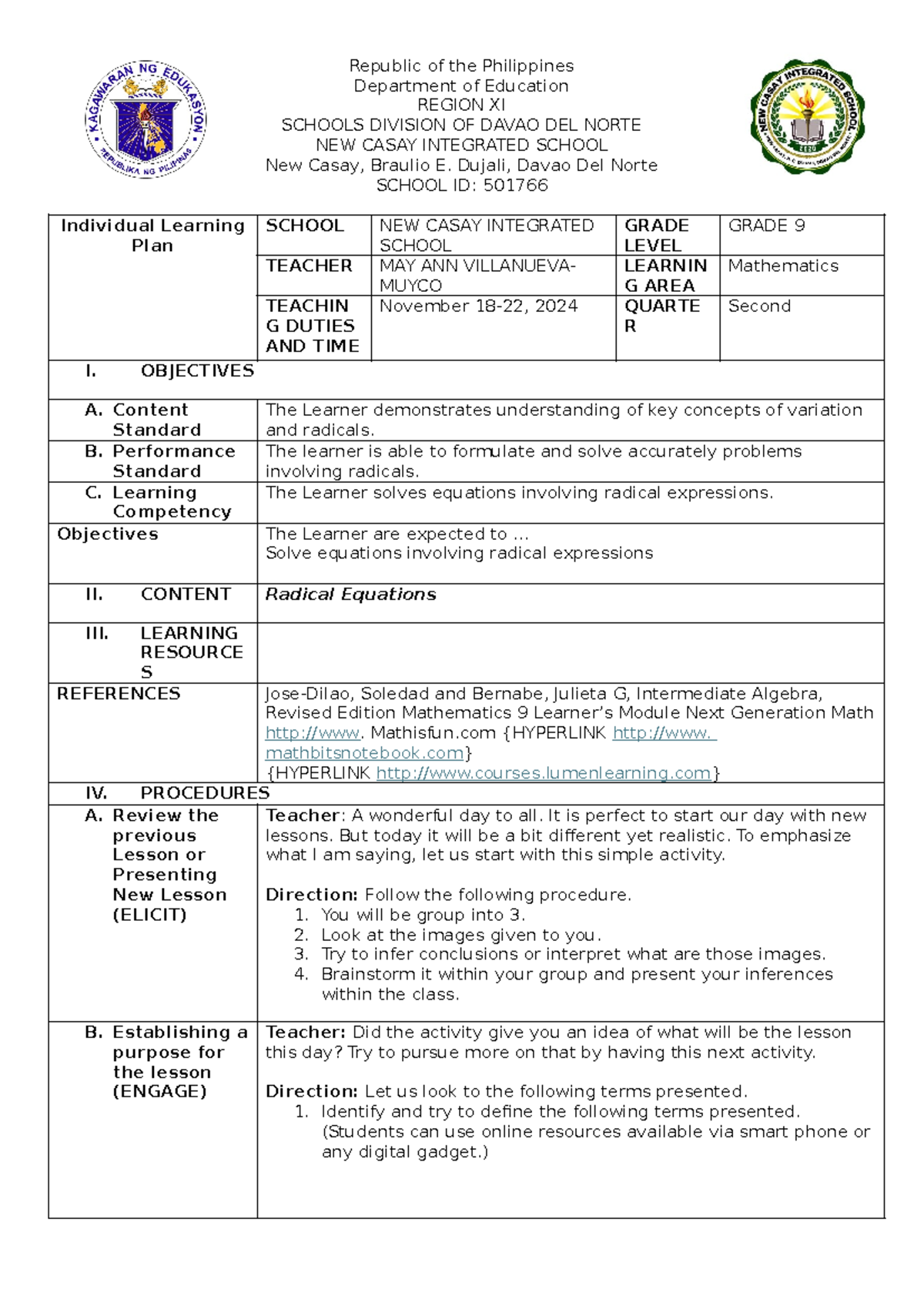 LP - detailed lesson plan - Republic of the Philippines Department of Education REGION XI ...