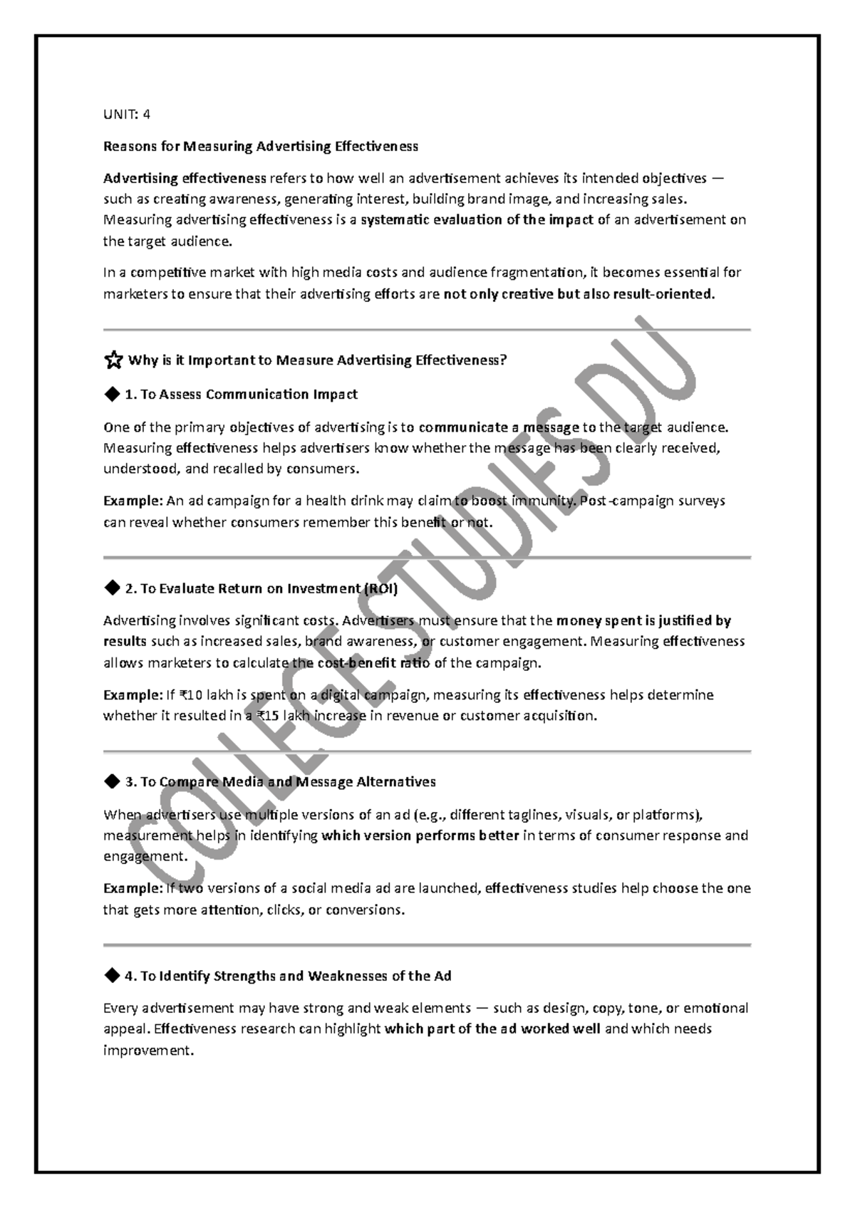 Advertising UNIT 4: Importance of Measuring Effectiveness - Studocu