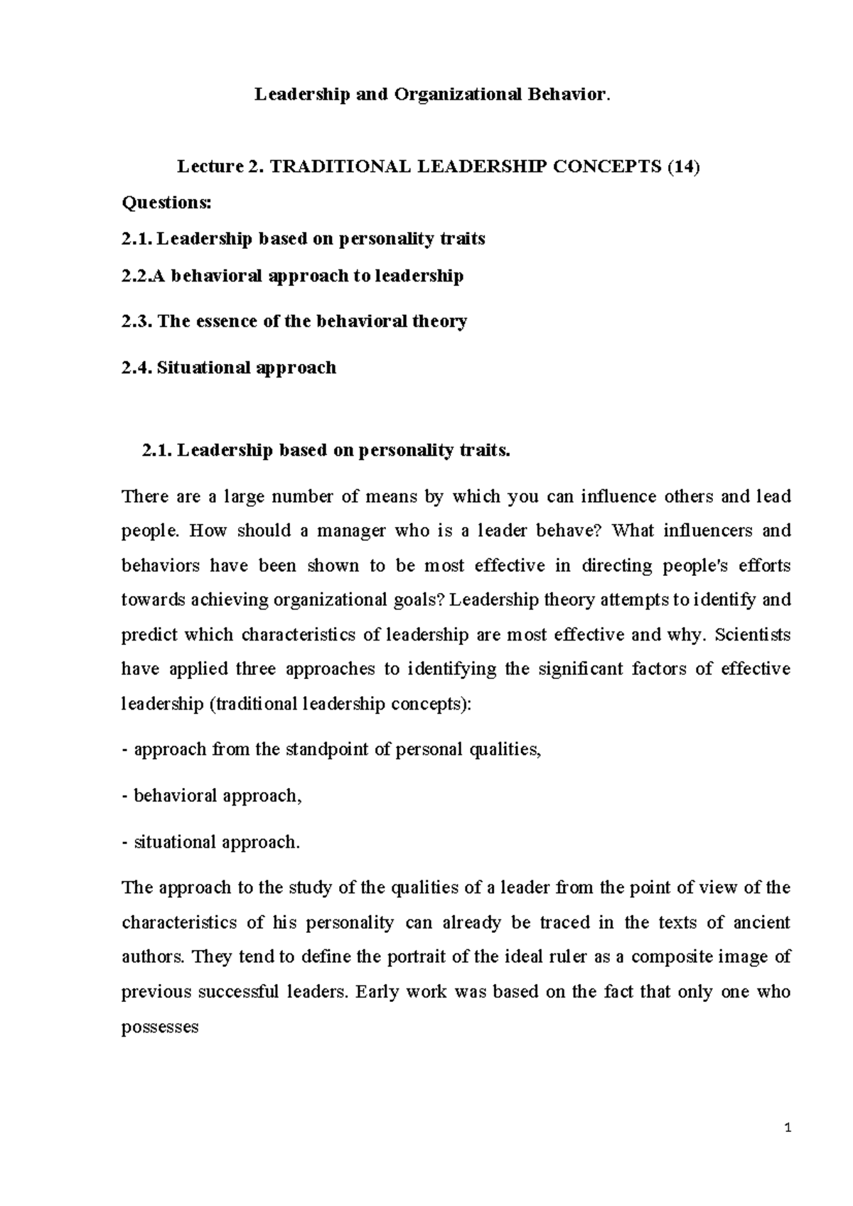 Leader and Organiz Behav-L-2 - Leadership and Organizational Behavior ...