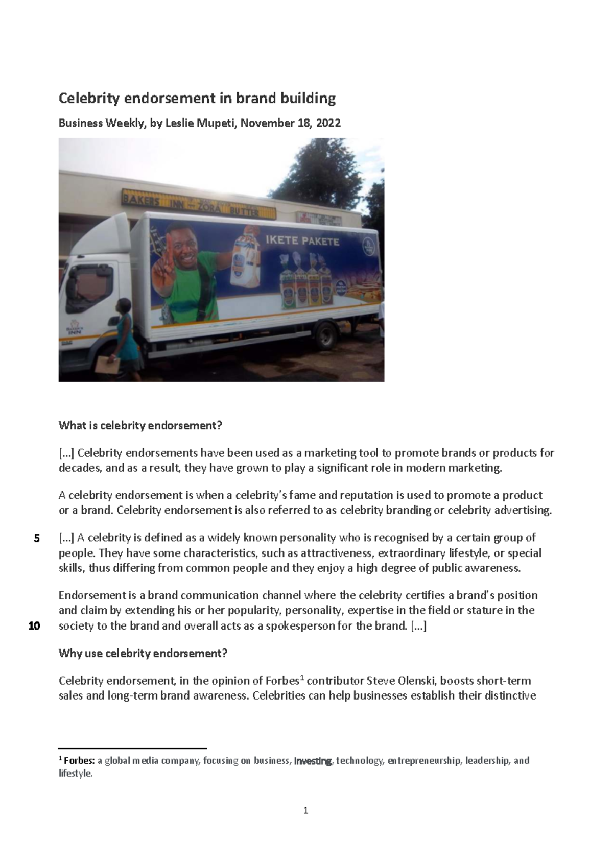 Celebrity Endorsement in Brand Building - Business Weekly Article - Studocu