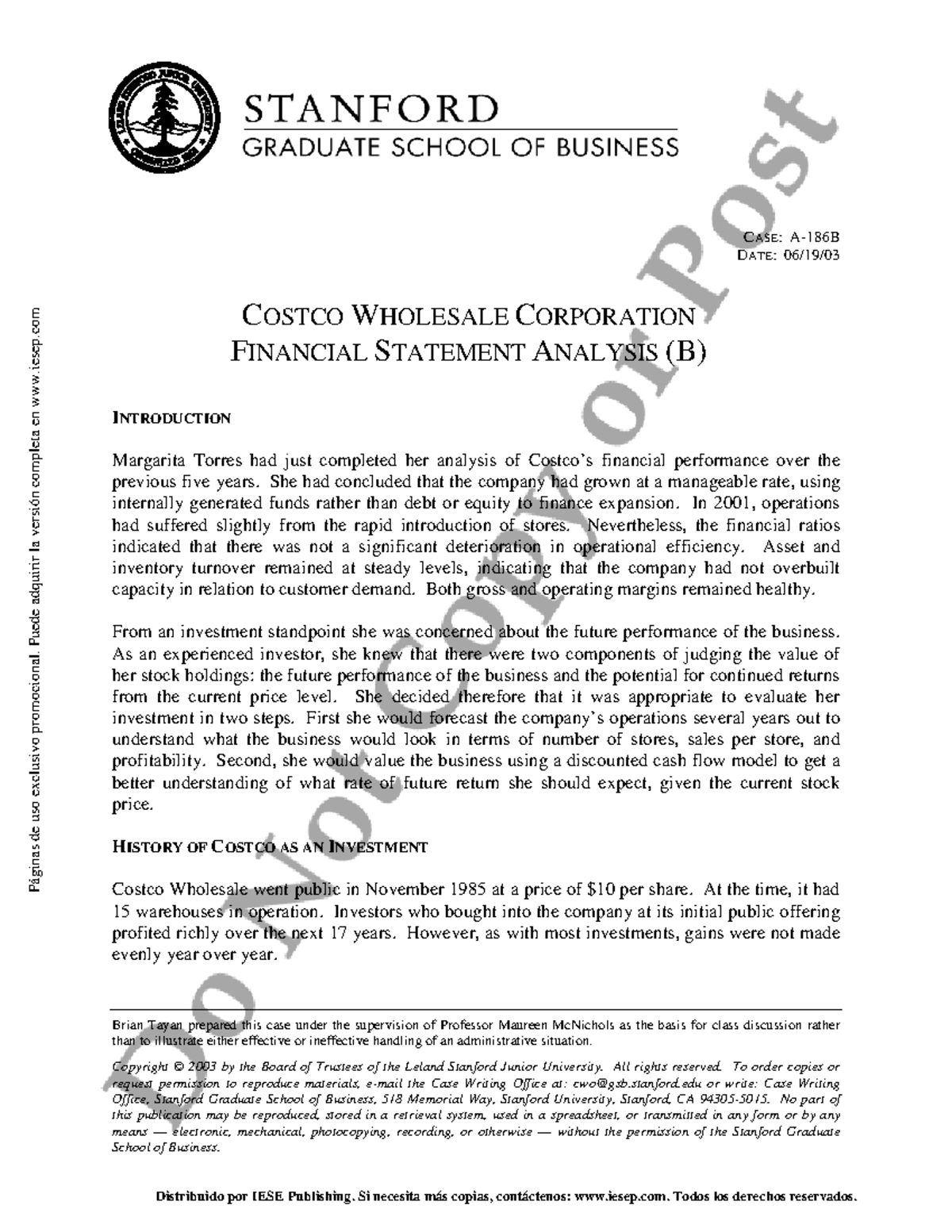 Costco Wholesale Financial Analysis Case Study (A-186B) - Studocu