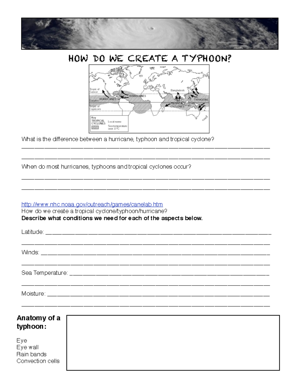 Typhoon Worksheet: Understanding Typhoons and Cyclones - Studocu
