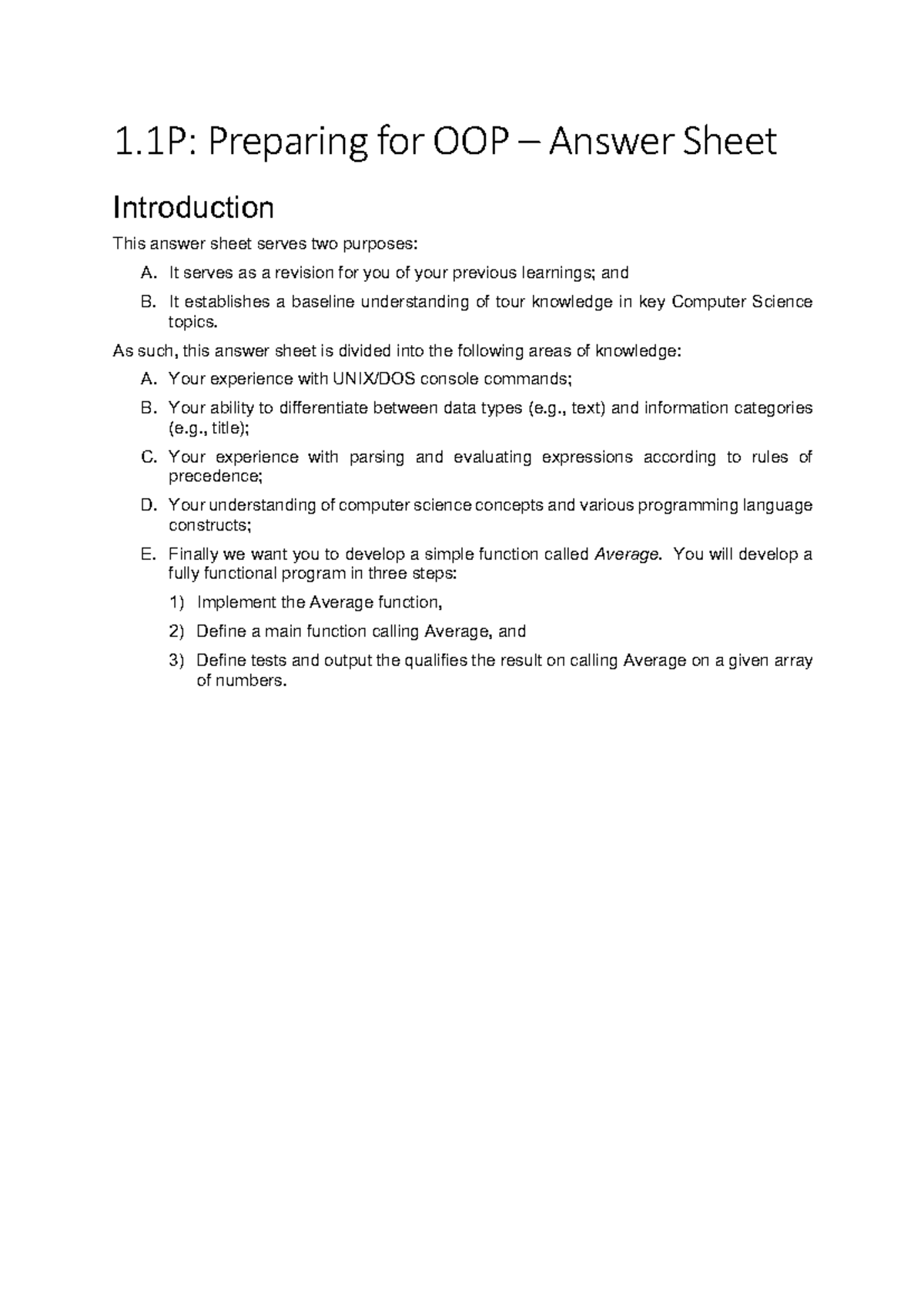 1.1P - OOP Preparation: Answer Sheet & Revision Guide - Studocu