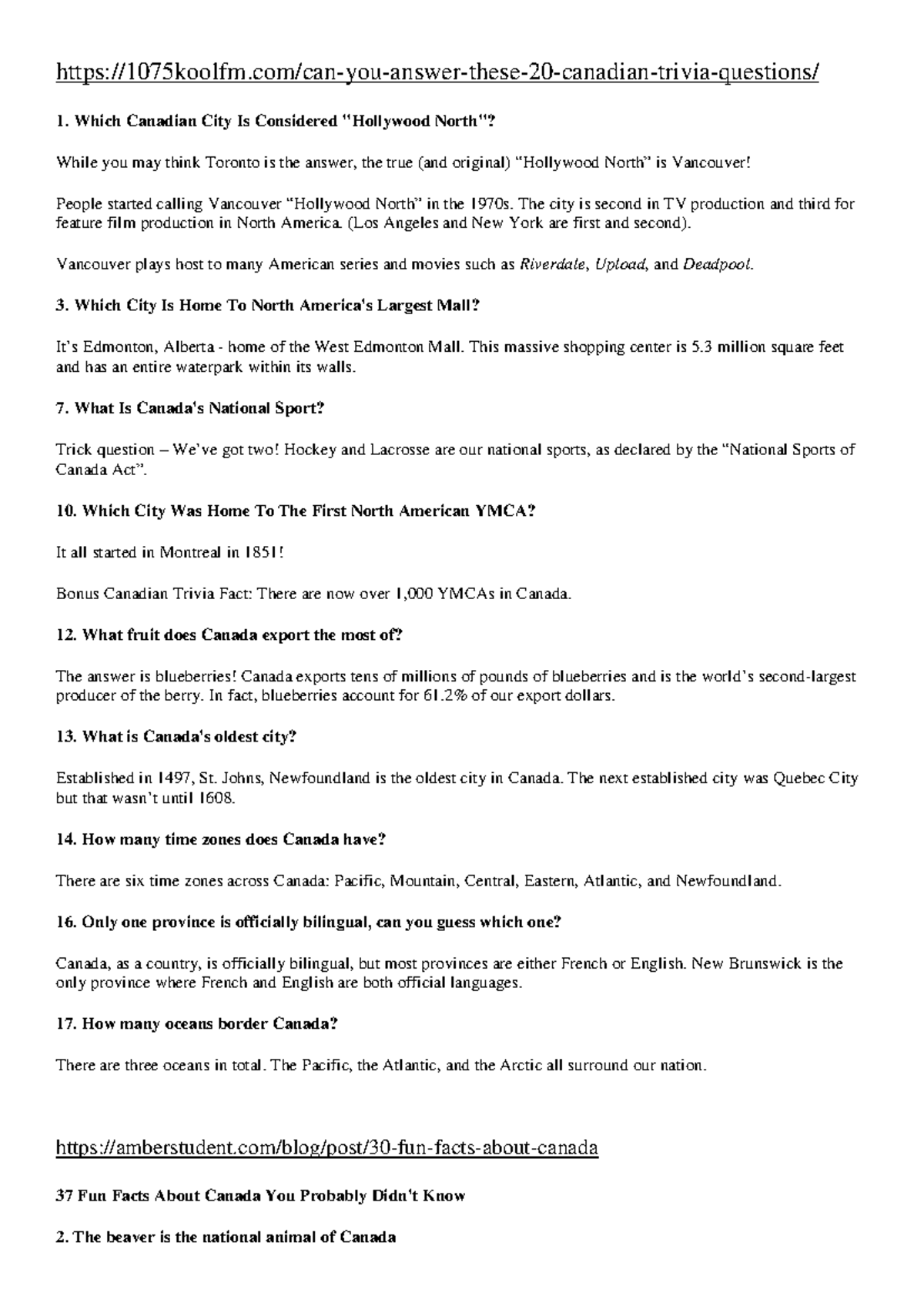 Canada Ciekawostki na Final Exam: Fascinating Facts and Trivia - Studocu