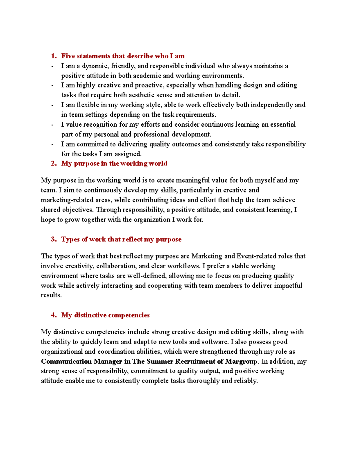 OB06 - Personal Statement: My Purpose and Competencies - Studocu