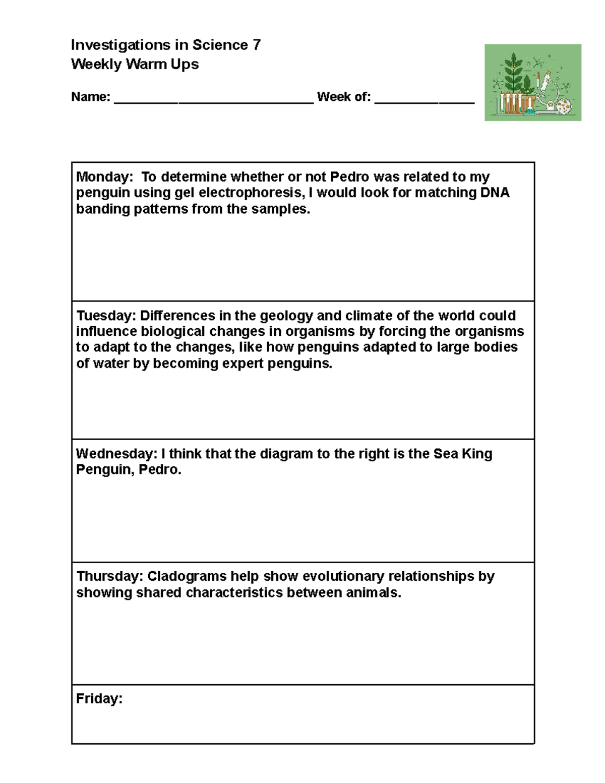 Investigations in Science 7: Weekly Warm Ups Summary - Studocu