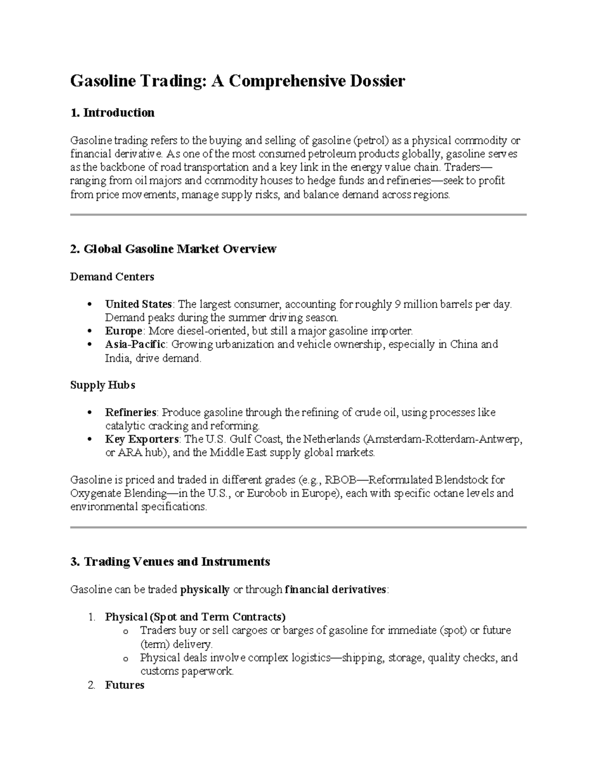 Gasoline Trading: Research Methods and Market Insights - Studocu