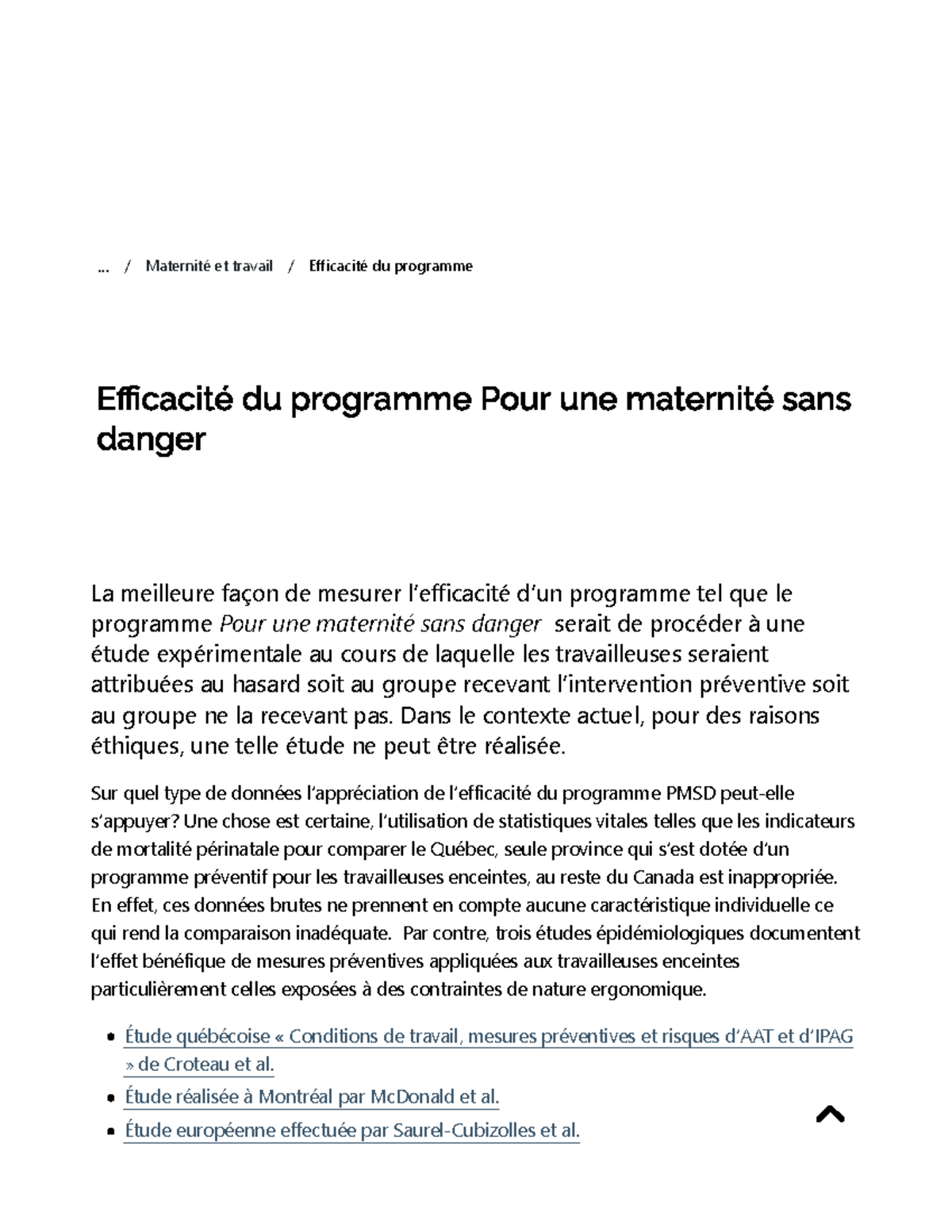 Efficacité du programme PMSD pour la maternité et le travail - Studocu