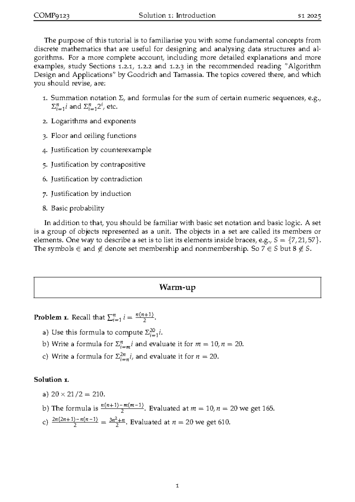 COMP9123 Tutorial 1: Introduction to Discrete Math Concepts - Studocu