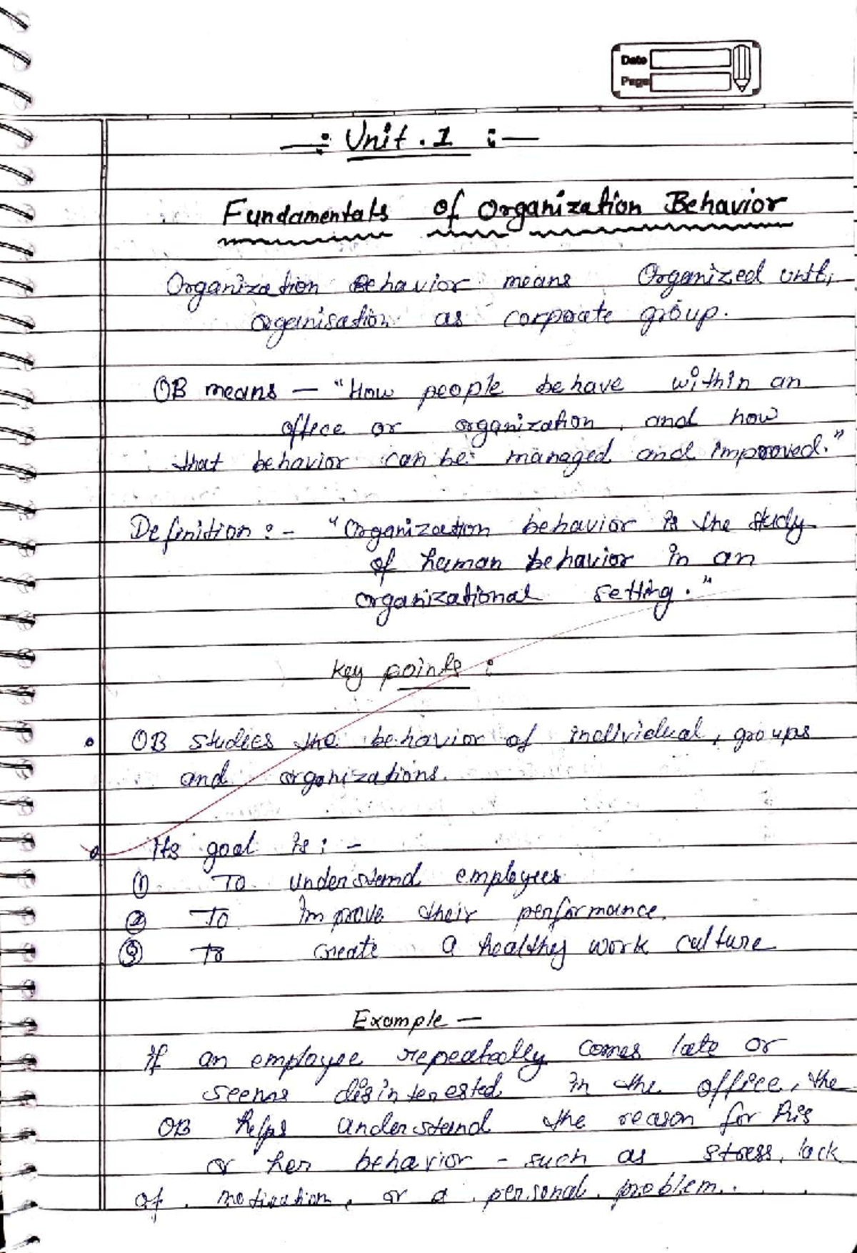 Ob unit 1 half - Bca first year second semester unit 1 - Date Page Unit ...