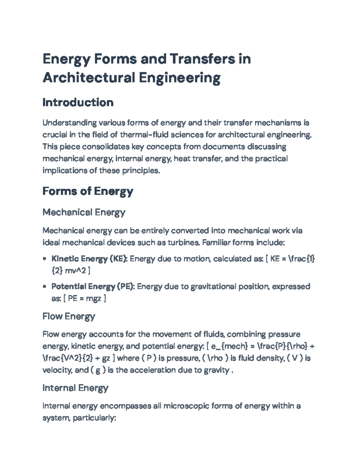 Energy Forms and Transfers in Architectural Engineering: Concepts ...