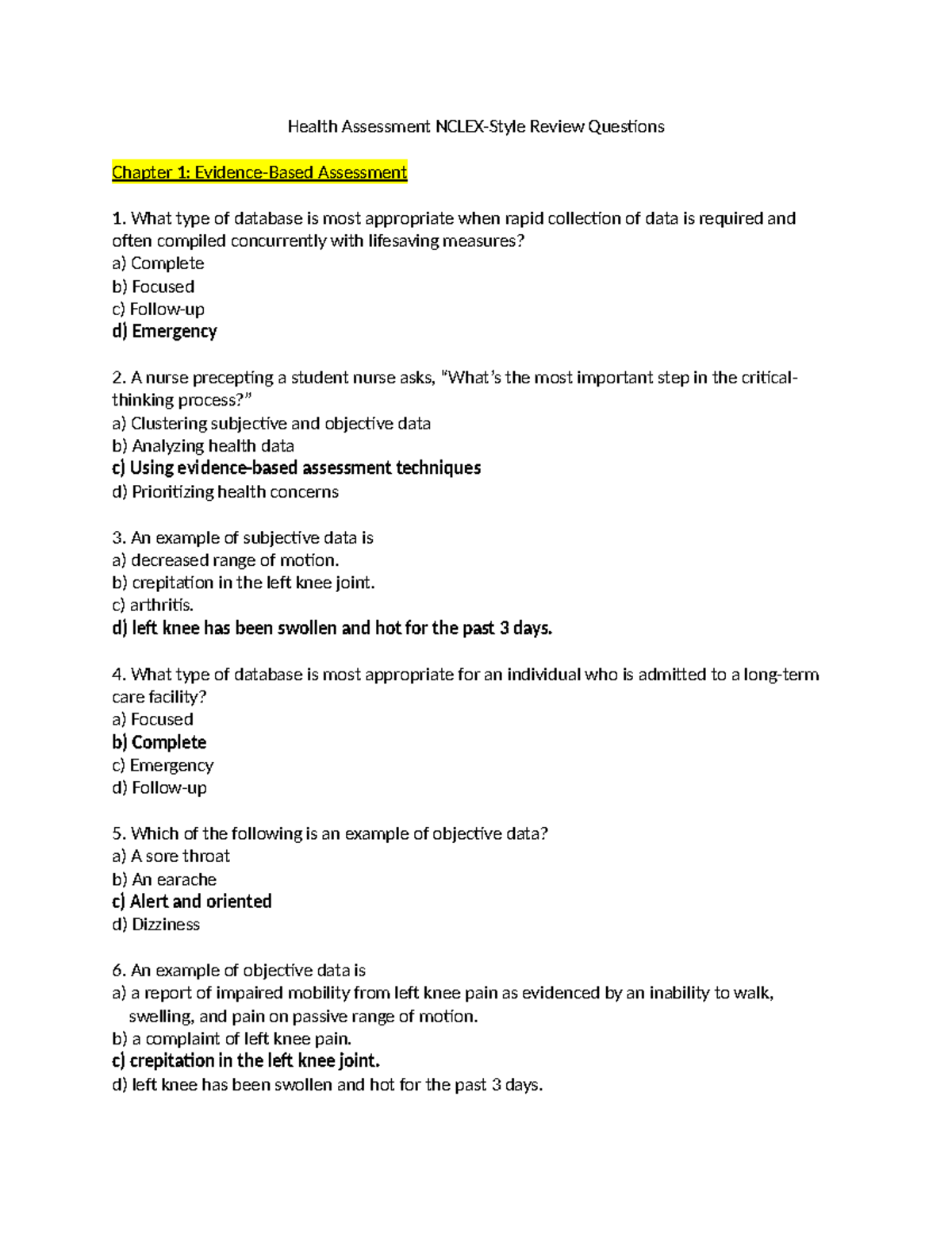 Health Assessment NCLEX Review Questions - Comprehensive Study Guide ...