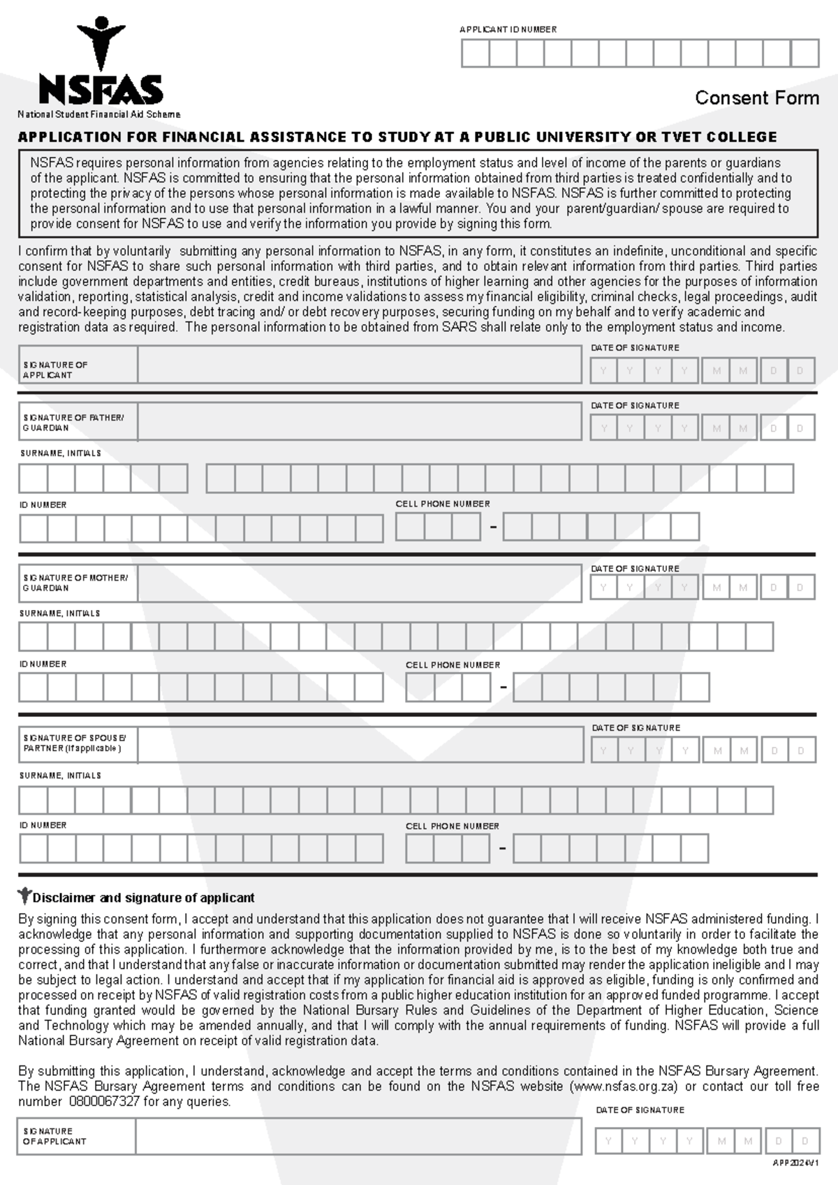 NSFAS 2024 Application Consent Form for Financial Aid - Studocu