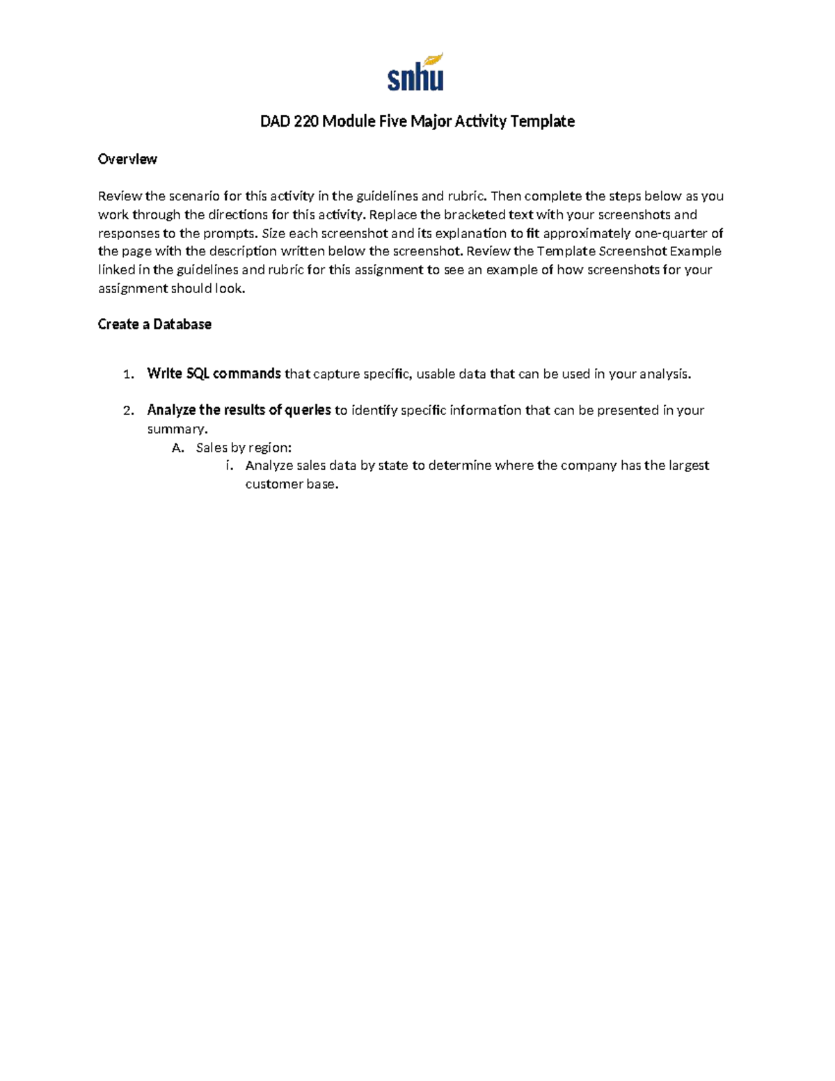 DAD 220 Module 5 Major Activity: Database Analysis & SQL Commands - Studocu