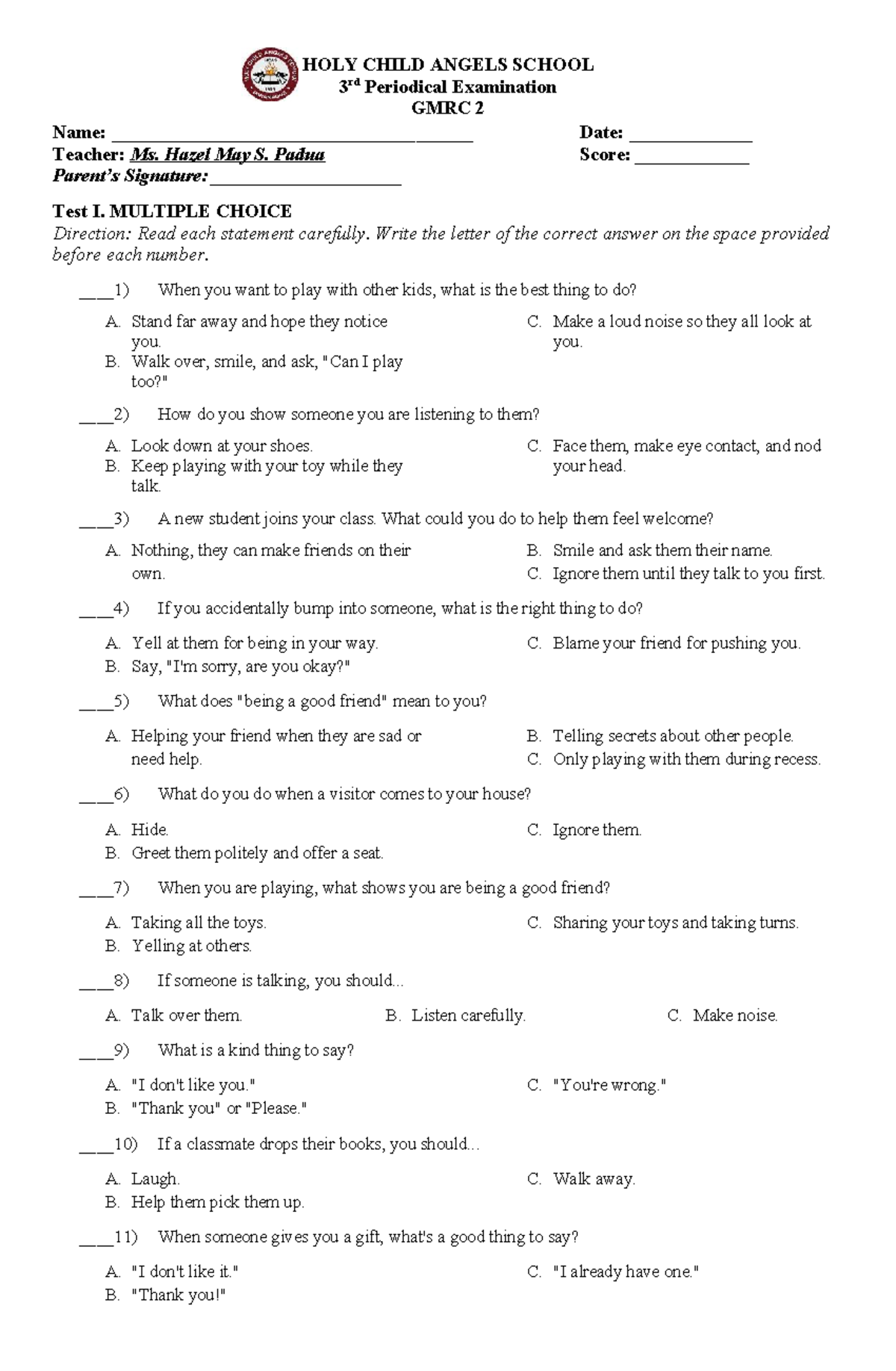 GMRC 2 - 3rd Periodical Exam Review and Practice Questions - Studocu