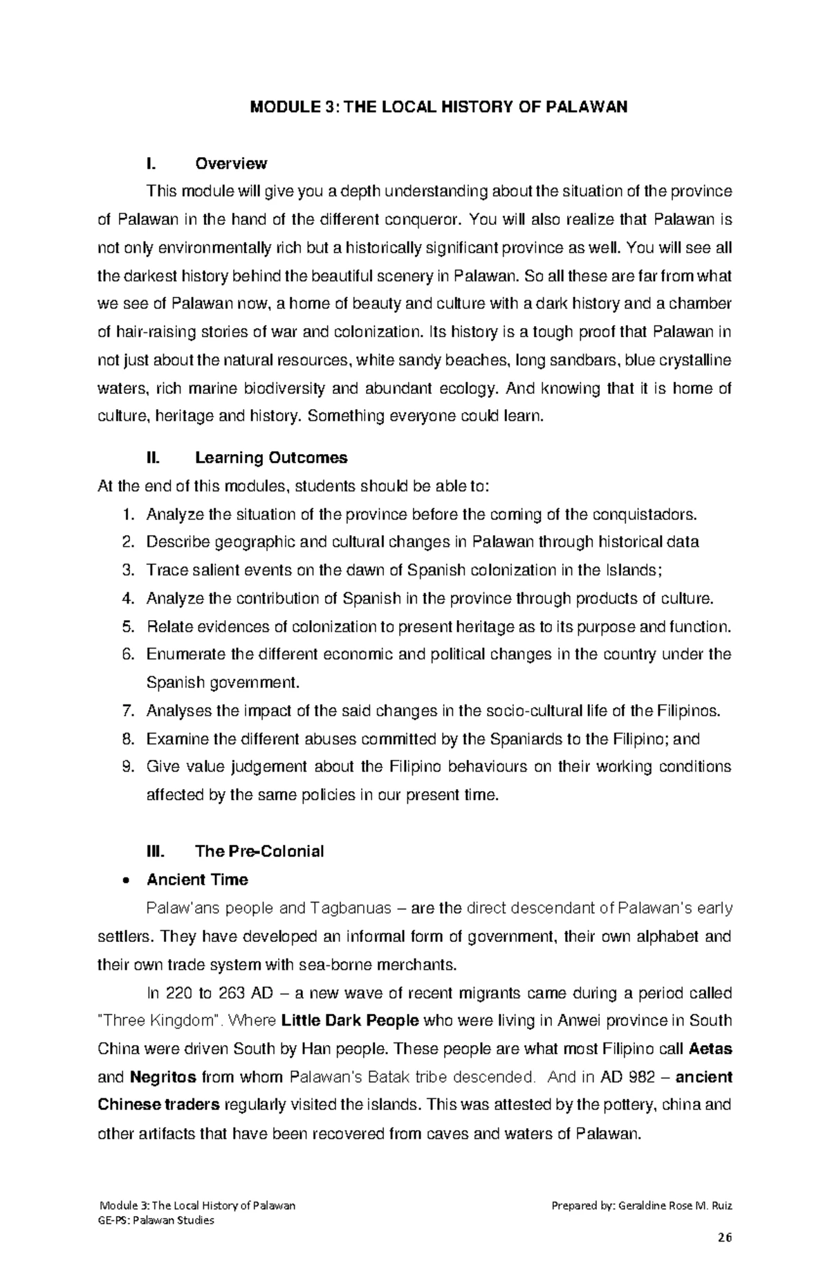 Module 3 Palawan Studies - Module 3: The Local History of Palawan ...