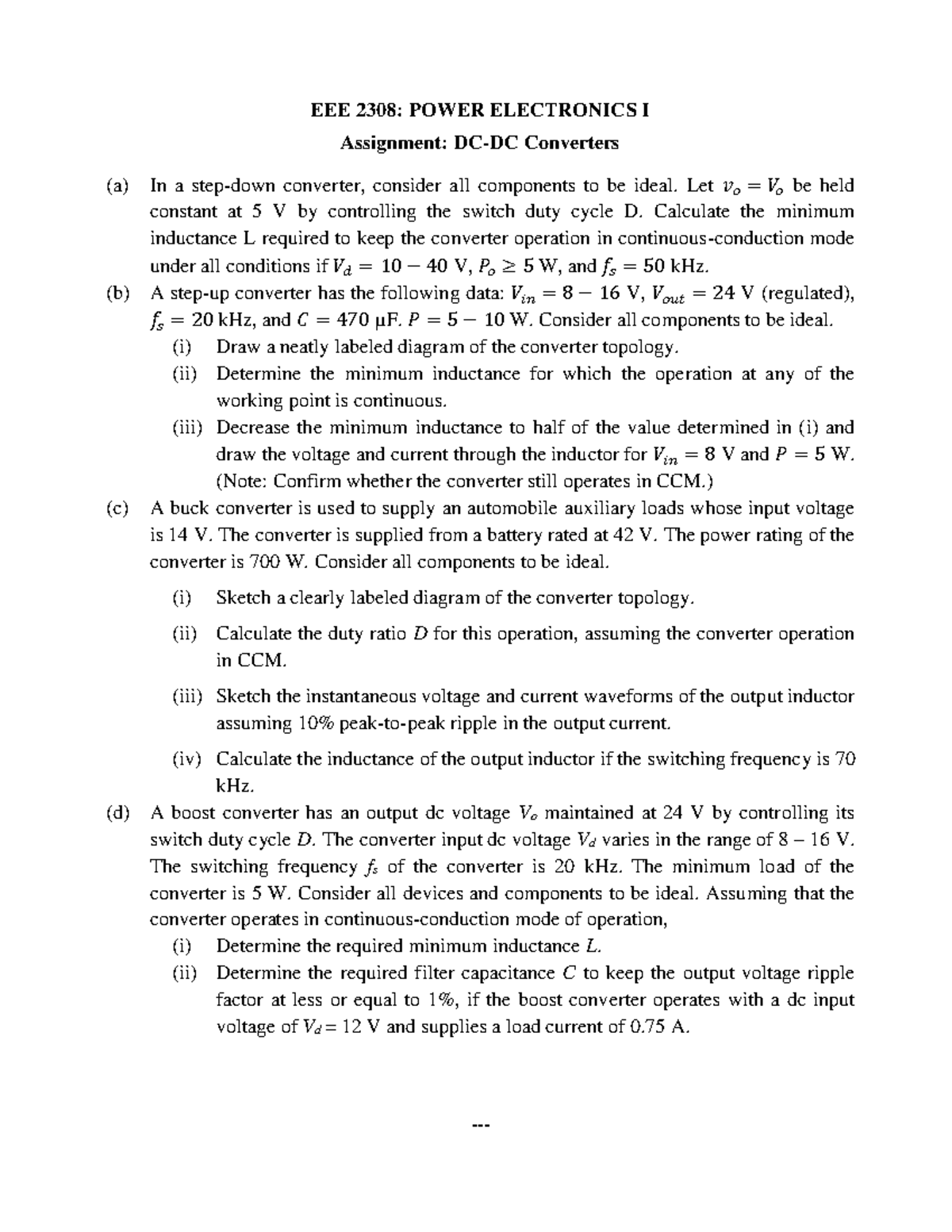 EEE 2308: DC-DC Converter Assignment - Practice Questions & Solutions ...