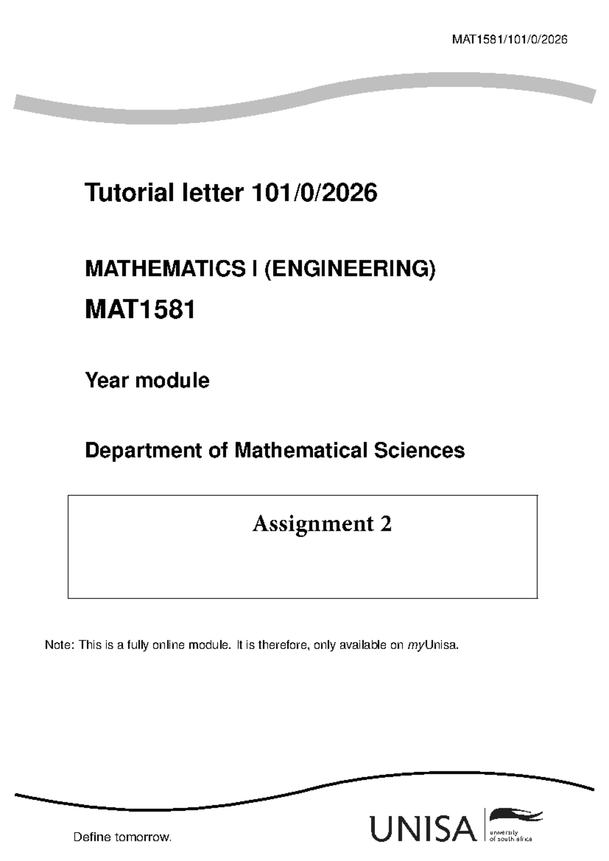 MAT1581 Engineering Mathematics Assignment 2: Complex Numbers ...