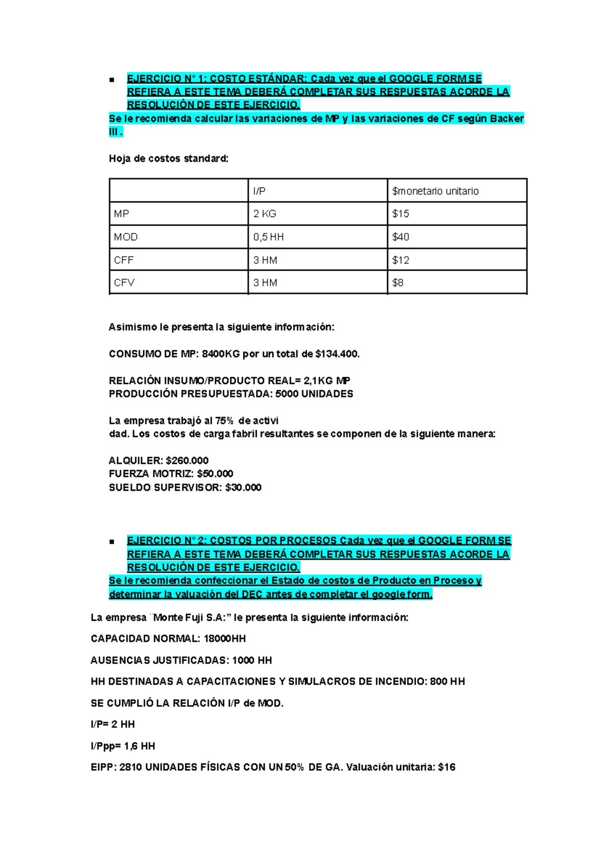 EJERCICIO 1 Y 2: COSTO ESTÁNDAR Y COSTOS POR PROCESOS TPO1 - TP0 - Studocu