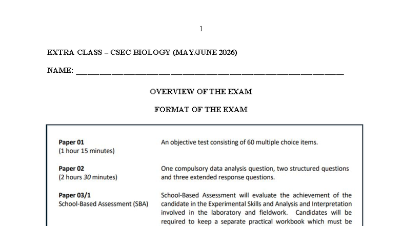 CSEC BIOLOGY 2026: Overview of Excretion and Exam Format - Studocu