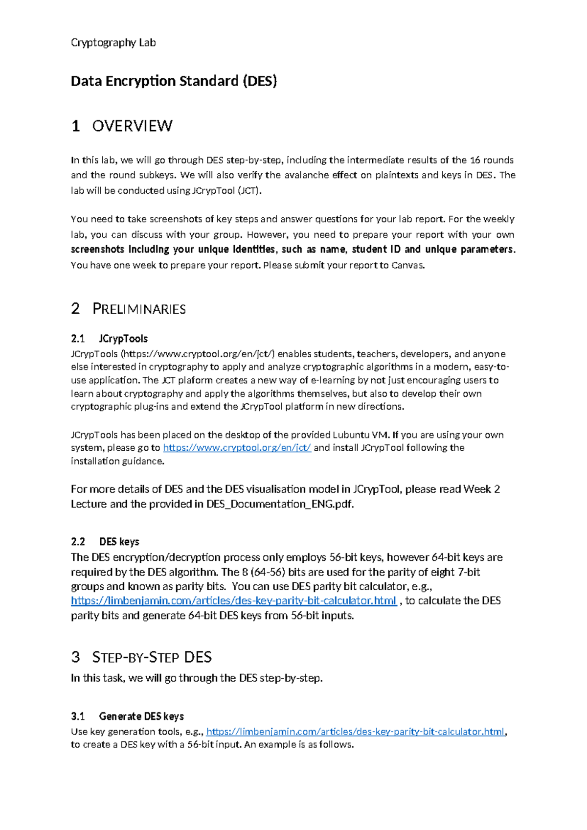 DES - Lab 0: Step-by-Step Data Encryption Standard Analysis - Studocu